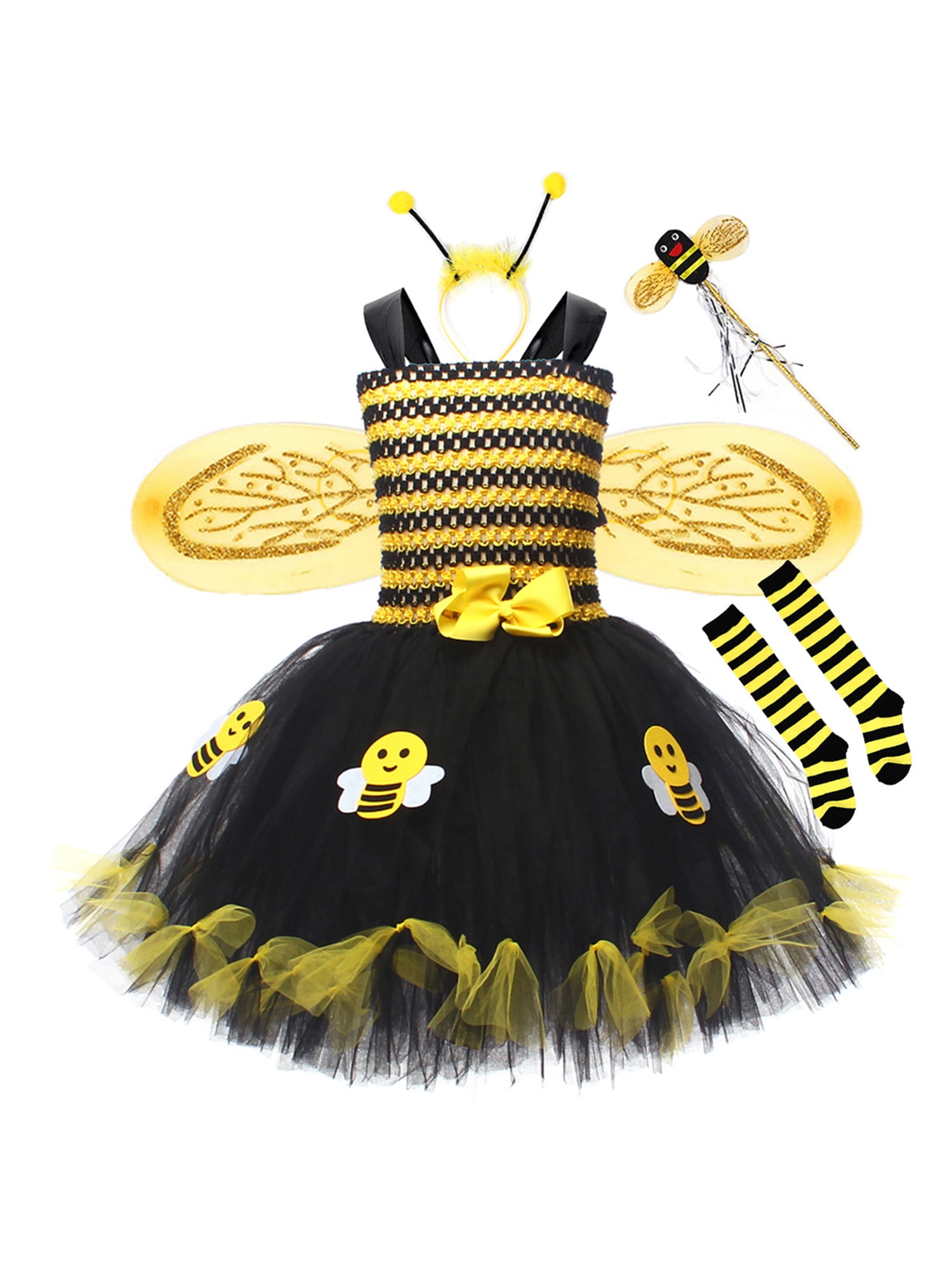 Inevnen Girls Halloween Bumble Bee Costume Sleeveless Tulle Dress ...