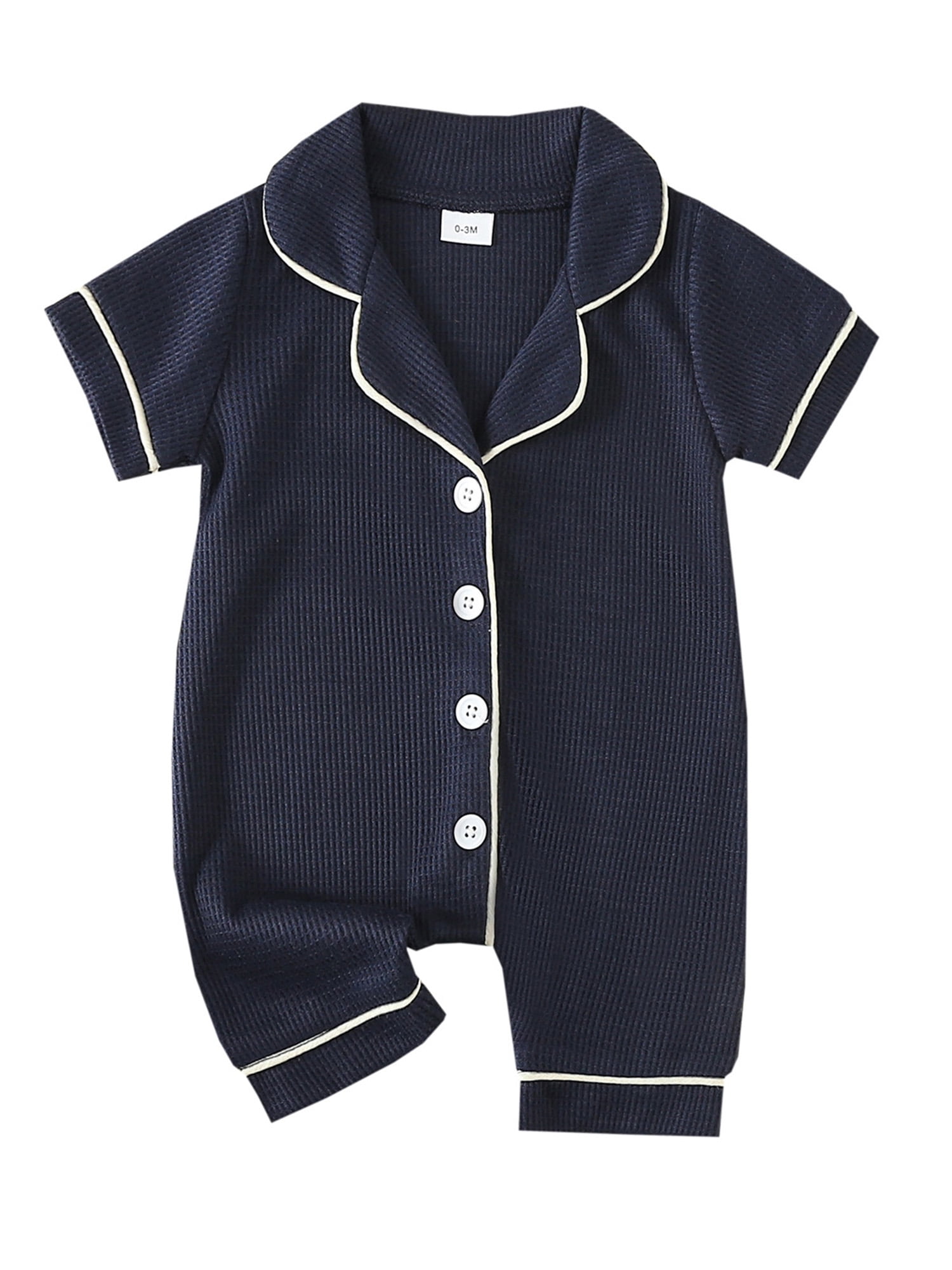Inevnen Girls and Boys Romper Pajama Lapel Neck Short Sleeve Contrast ...