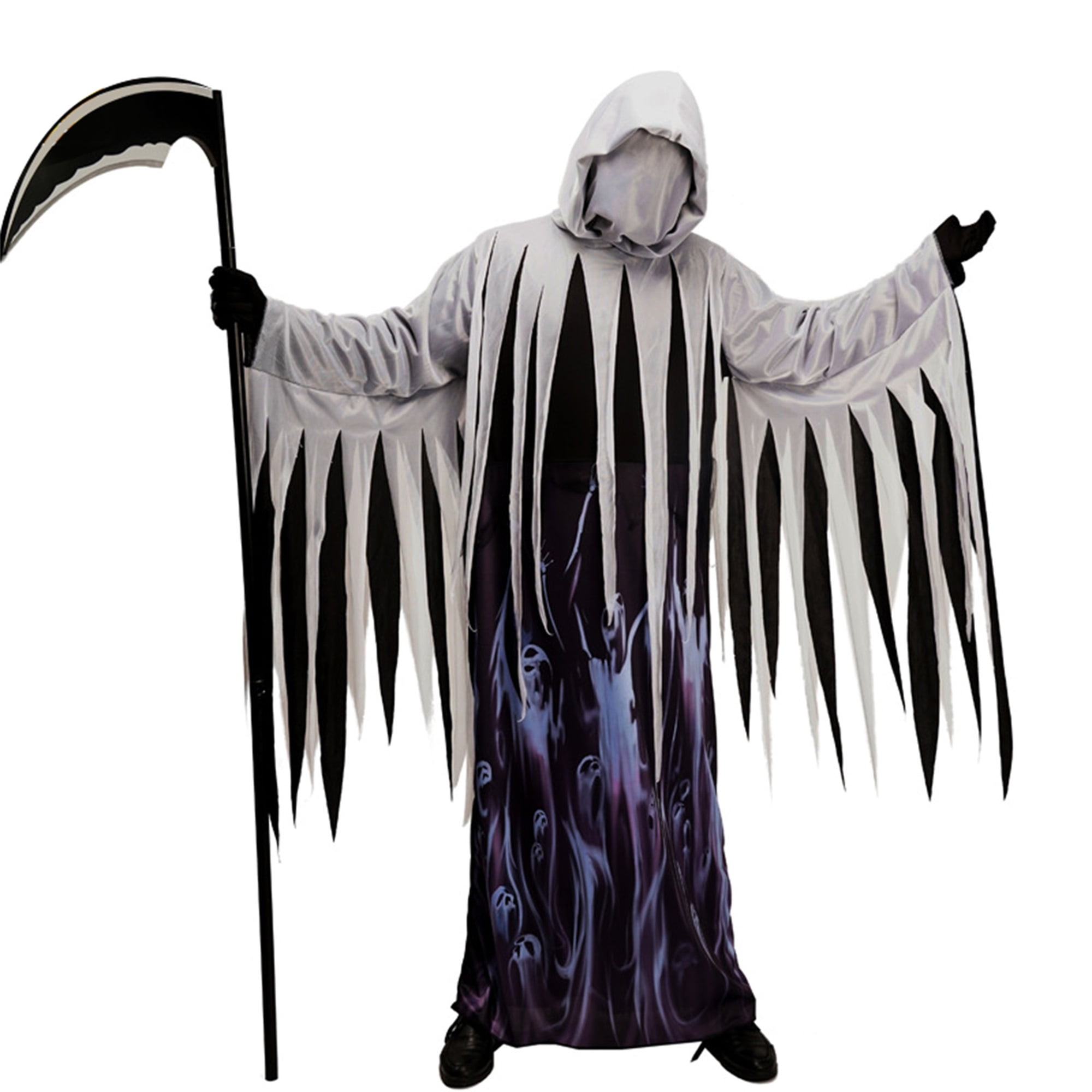 Inevnen Halloween Grim Reaper Costume for Adults, Deluxe Cloak + Hood ...
