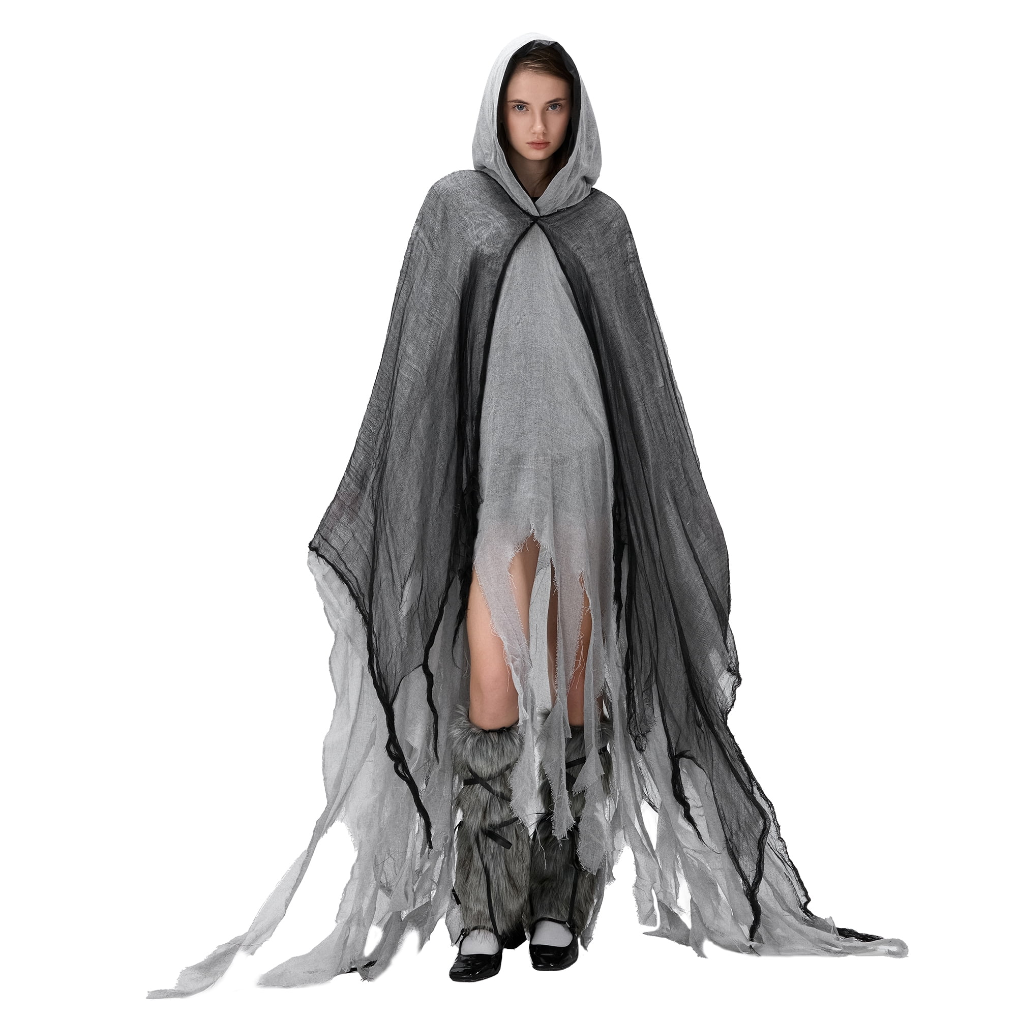 Inevnen Halloween Witch Cloak with Hood Exaggerated Ripped Grim Reaper Cape - Walmart.com
