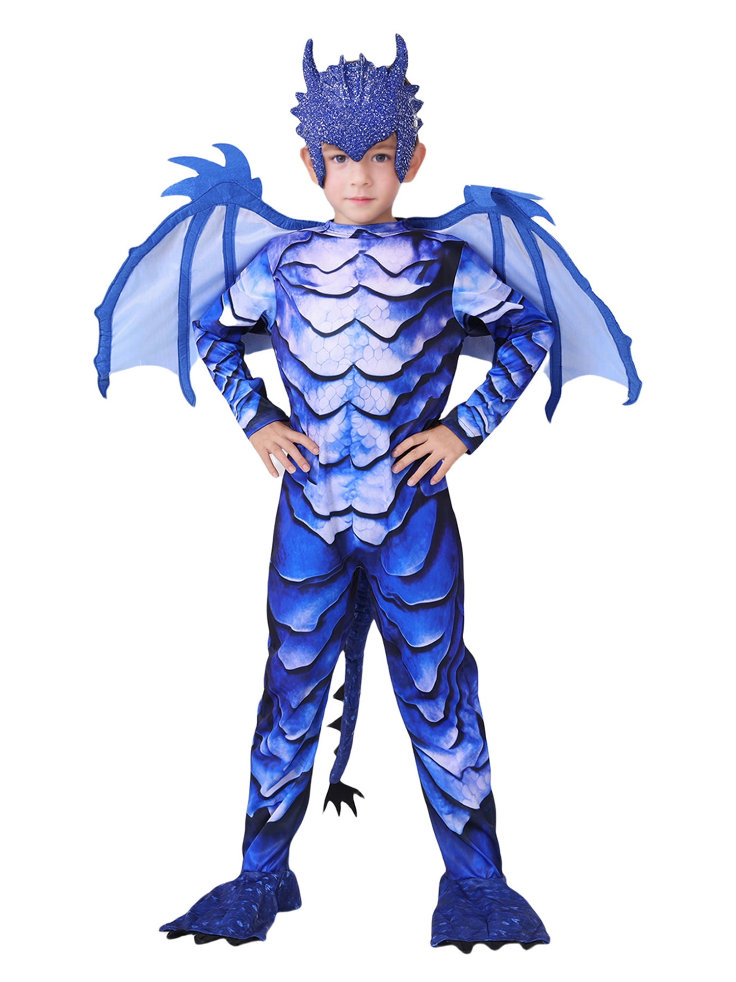 Inevnen Kid Halloween Dragon Costume Scale Jumpsuit Wing Tail Facewear ...