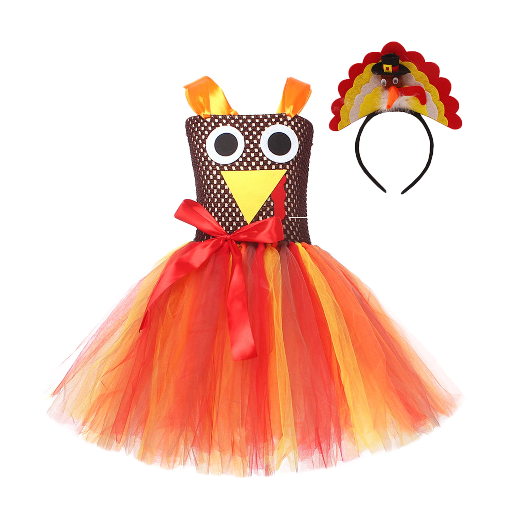 Inevnen Kids Girl Thanksgiving Cosplay Dress Bow Turkey Dress with ...