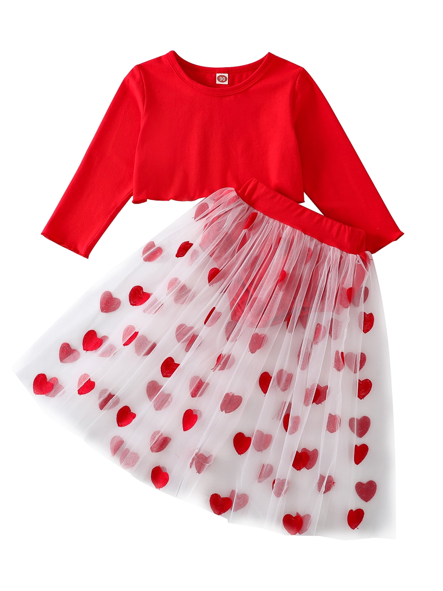 Inevnen Kids Girls Dress Solid Color Crop Tops See Through Mesh Heart ...