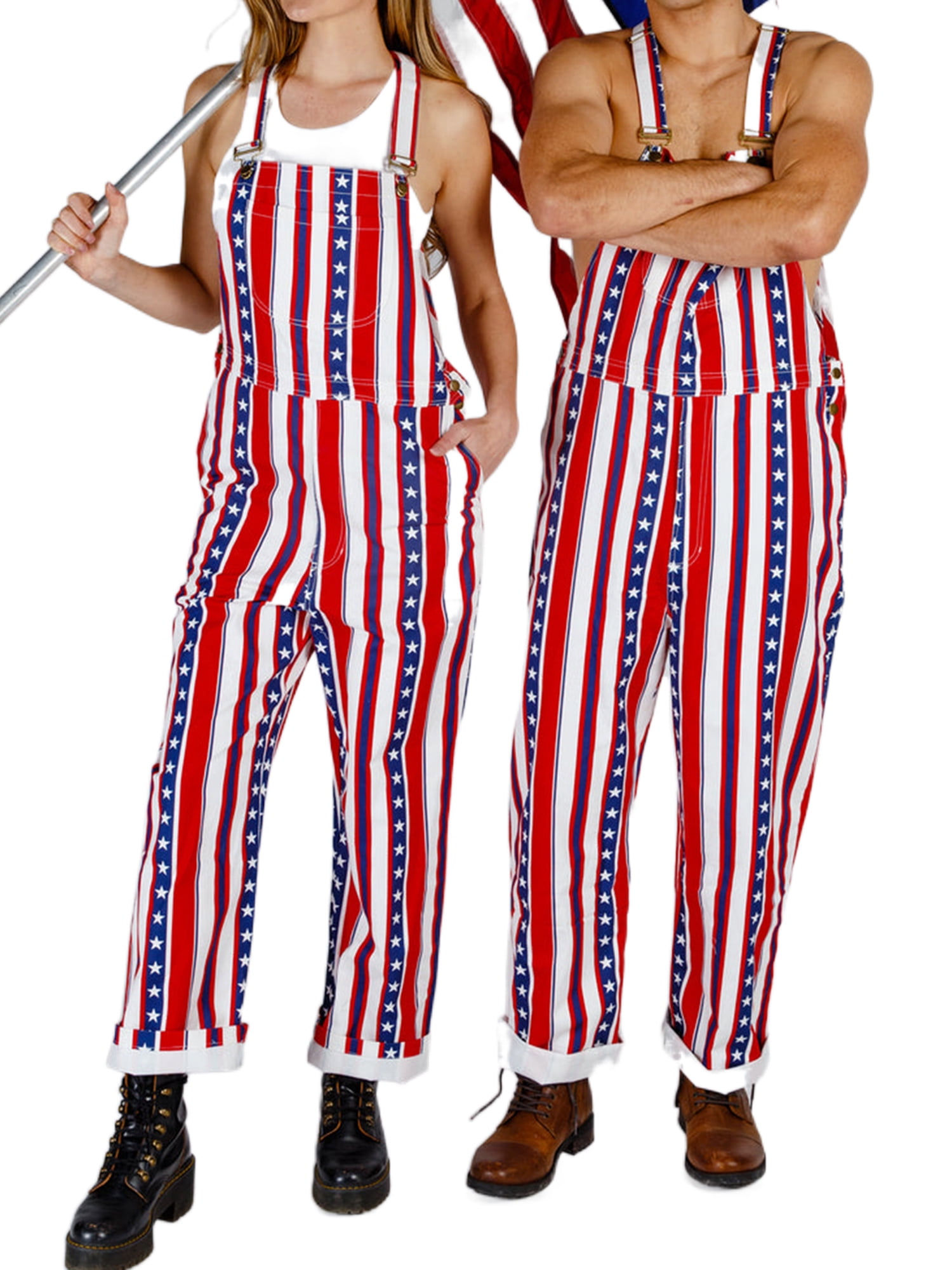Inevnen Men's Women's American Flag Casual Overalls Long Rompers Bibs ...