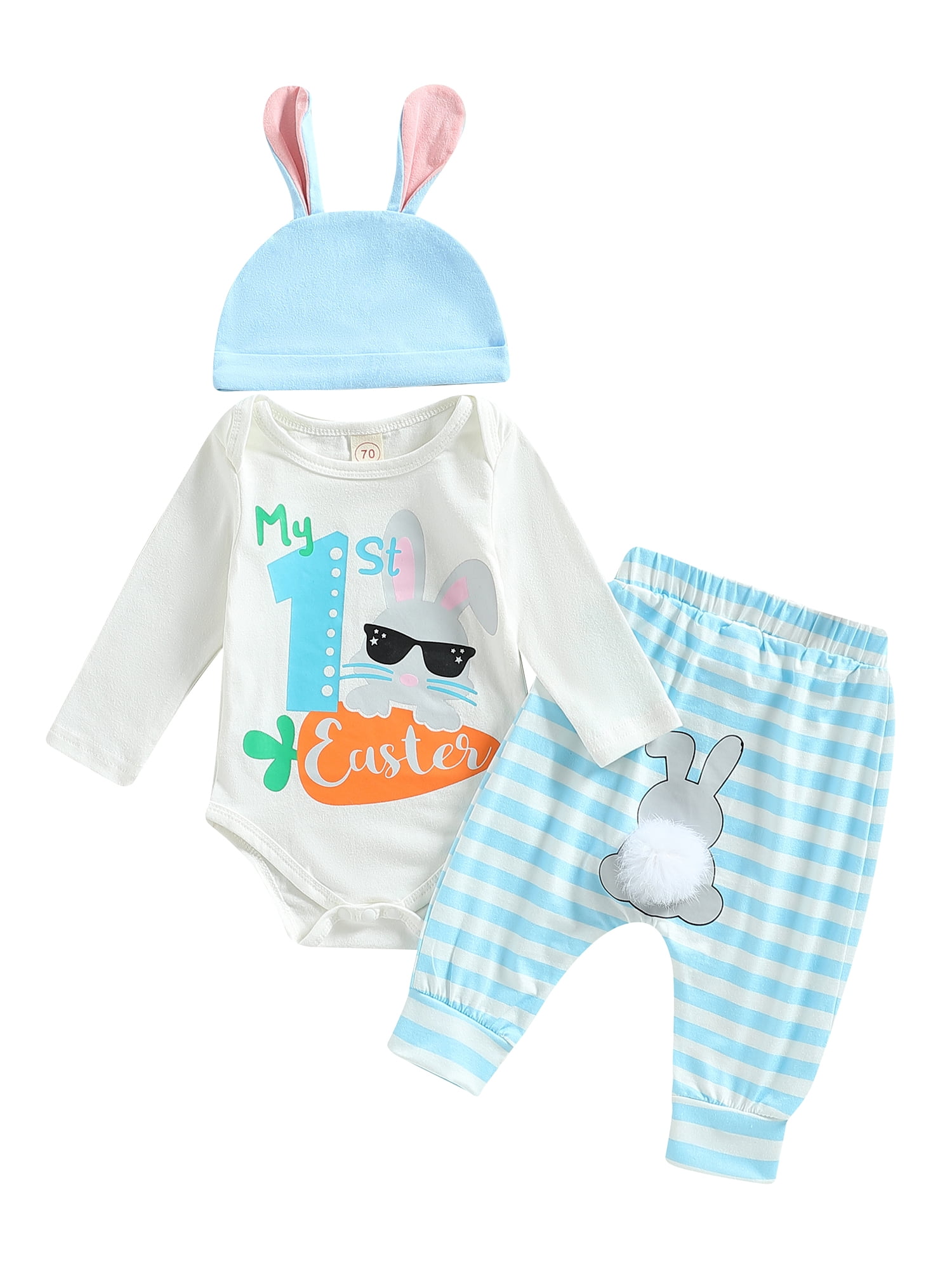 Inevnen My First Easter Baby Girl Boy Outfits 3PCS Infant Romper Bunny Pants Hat Clothes Set ...