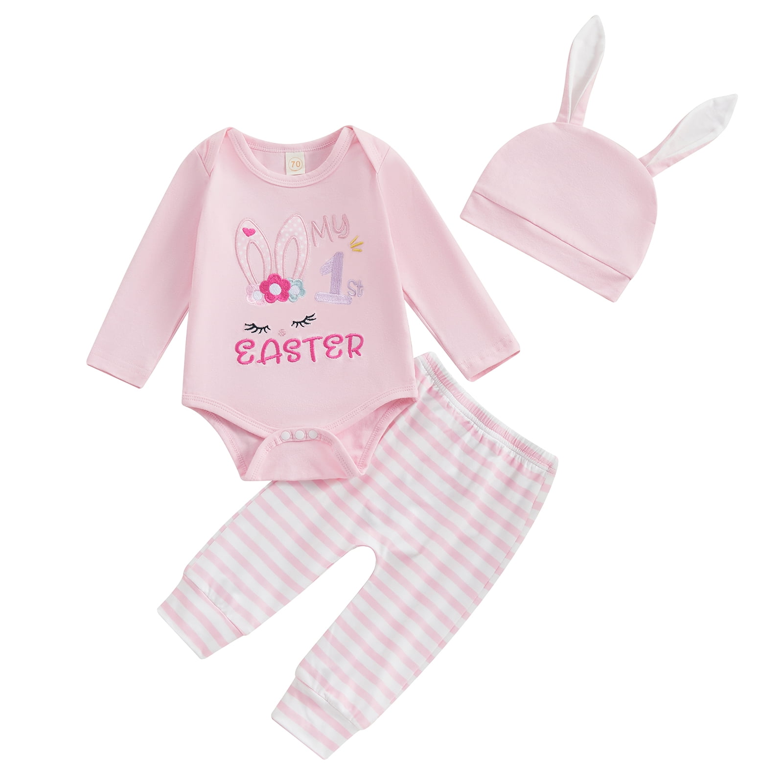 Inevnen My First Easter Baby Girl Boy Outfits 3PCS Infant Romper Bunny Pants Hat Clothes Set ...