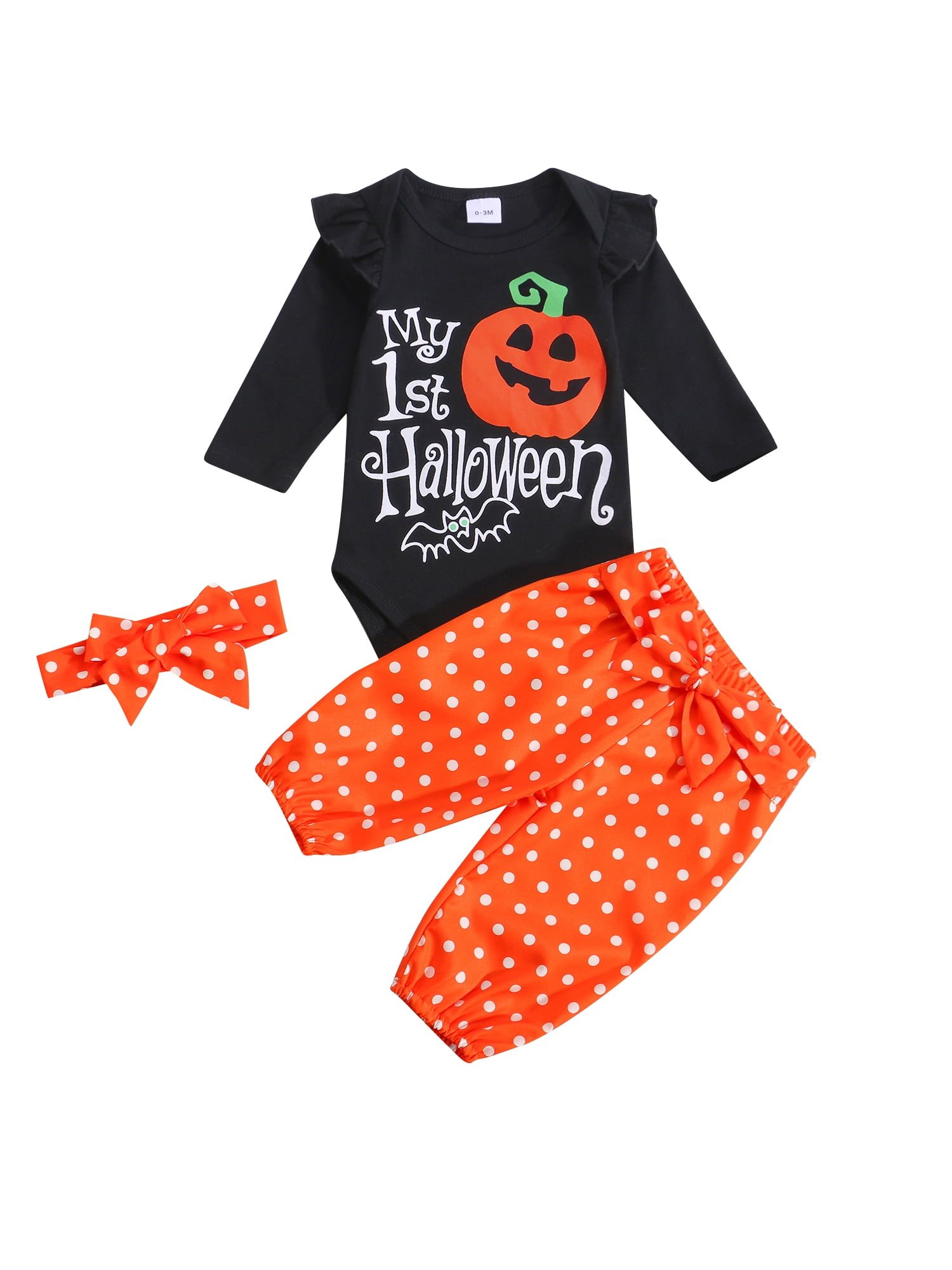 Inevnen My First Halloween Baby Girl Outfit Newborn Pumpkin Long Sleeve Romper Polka Dot Pants ...