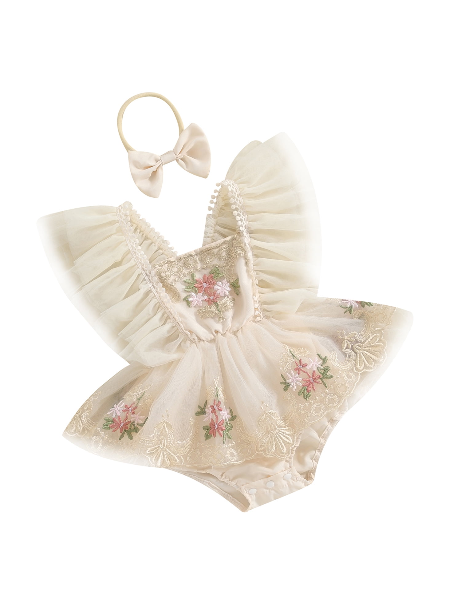 Inevnen Newborn Baby Girl Outfit Fly Sleeve Embroidery Flower Tulle ...