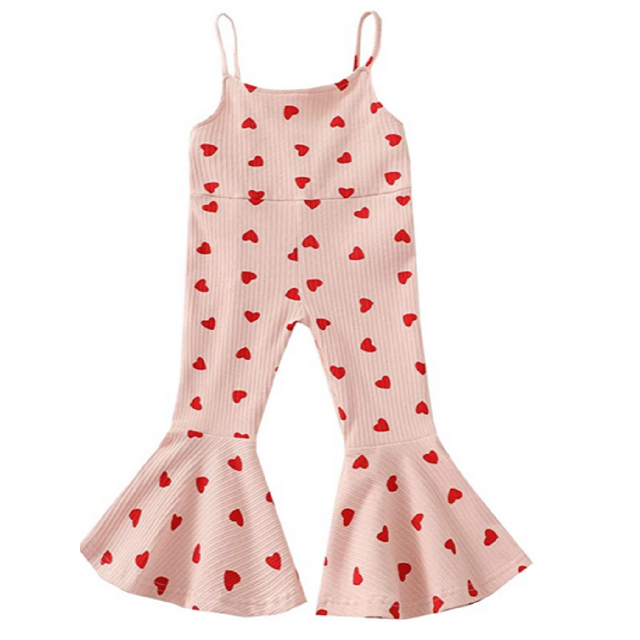 Inevnen One-Piece Outfit Toddler Girl Ribbed Sleeveless Bell-Bottoms Romper Jumpsuit Heart ...