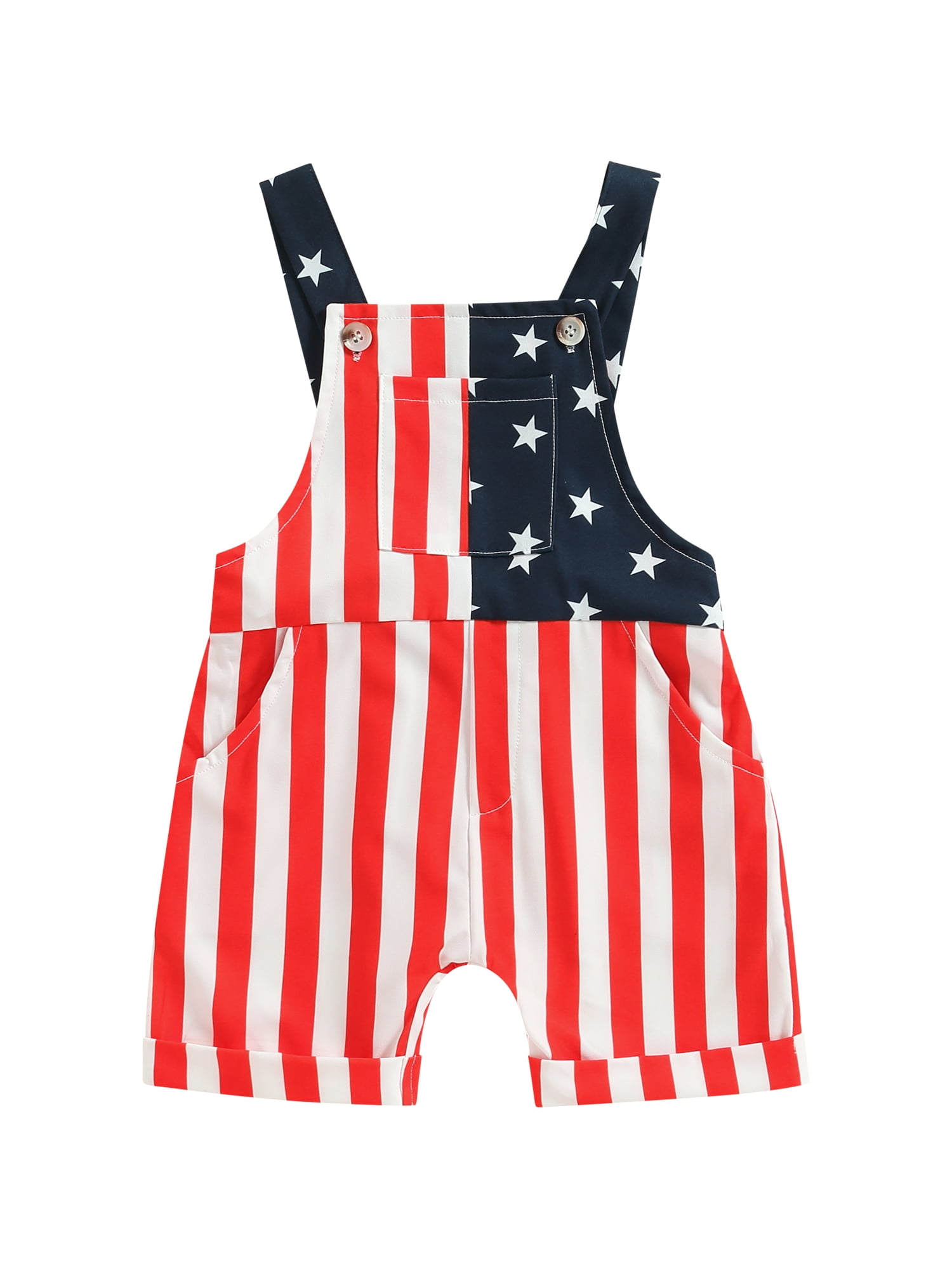 Inevnen Toddler Baby 4th of July Outfit Girl Boy American Flag Overall Shorts Suspender Jumpsuit ...