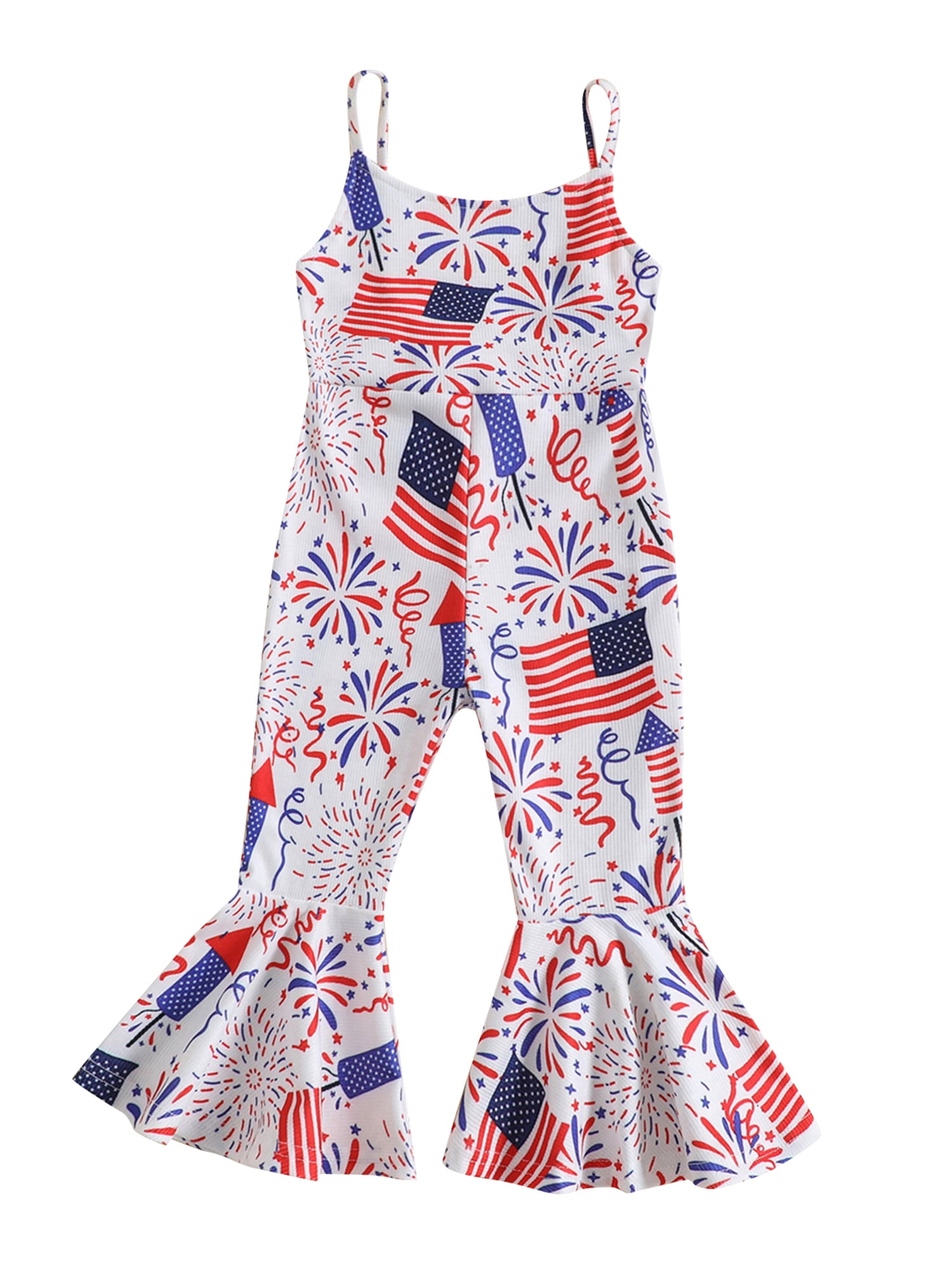 Inevnen Toddler Baby Girl 4th of July Jumpsuit One Piece American Flag Romper Bell Bottom Flare ...