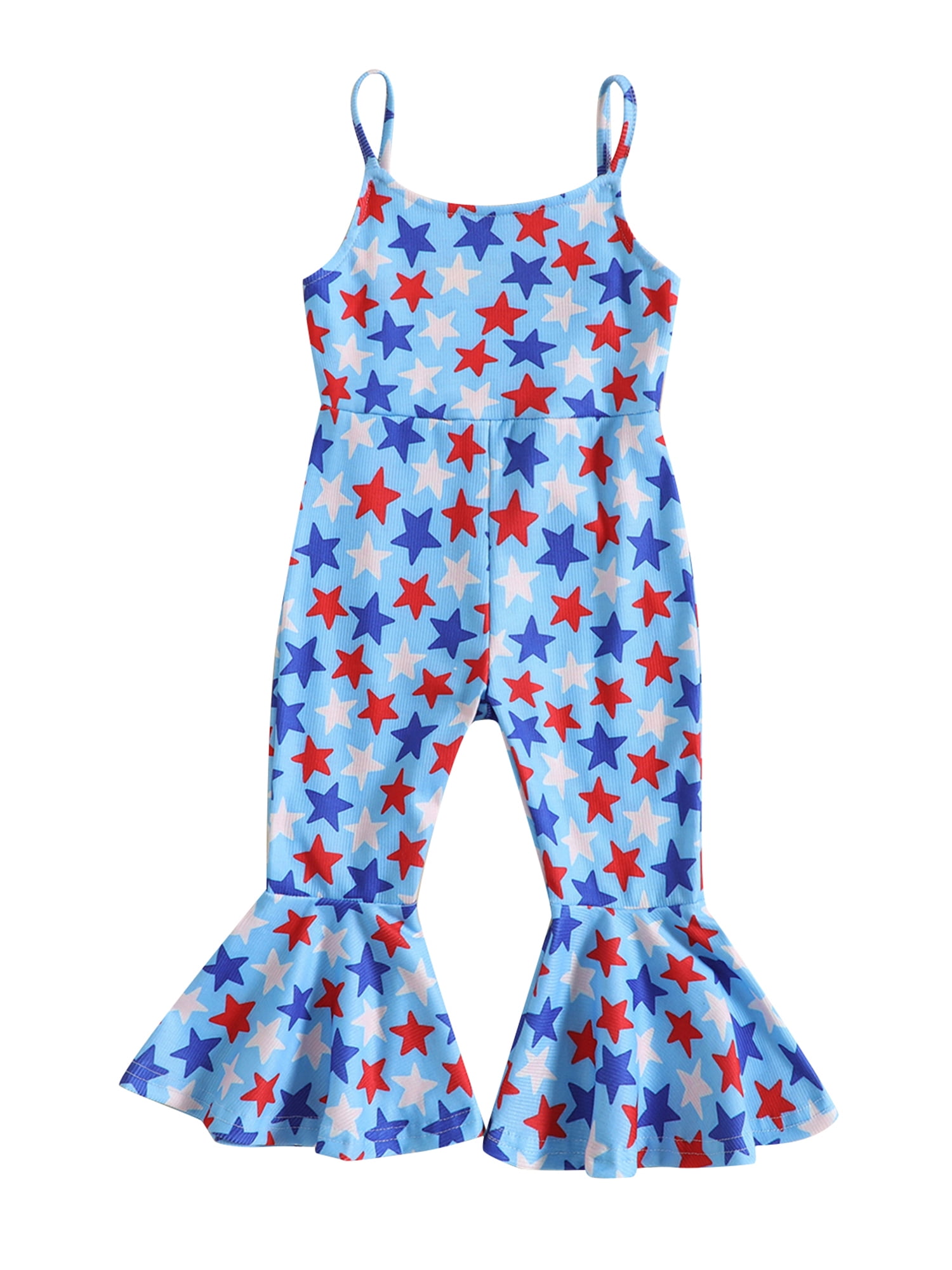 Inevnen Toddler Baby Girl 4th of July Jumpsuit One Piece American Flag Romper Bell Bottom Flare ...