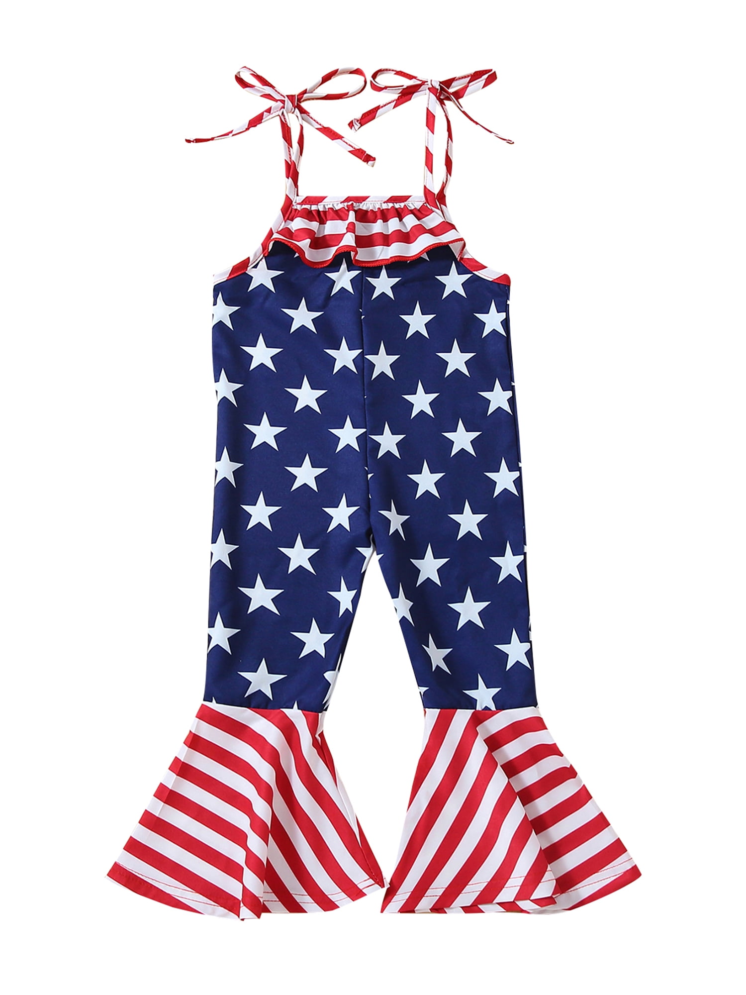 Inevnen Toddler Baby Girl 4th of July Jumpsuit One Piece American Flag Romper Bell Bottom Flare ...
