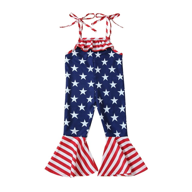 Inevnen Toddler Baby Girl 4th of July Jumpsuit One Piece American Flag Romper Bell Bottom Flare ...