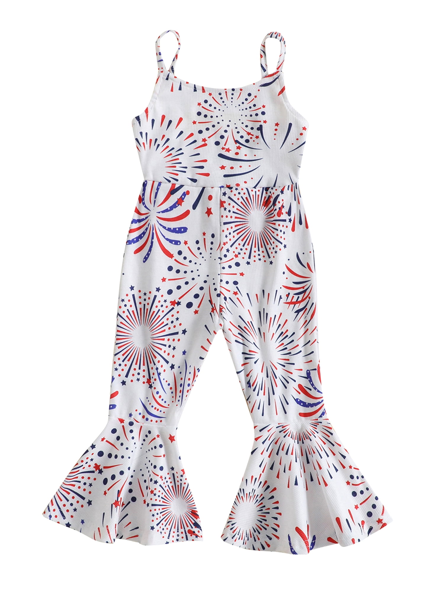 Inevnen Toddler Baby Girl 4th of July Jumpsuit One Piece American Flag Romper Bell Bottom Flare ...