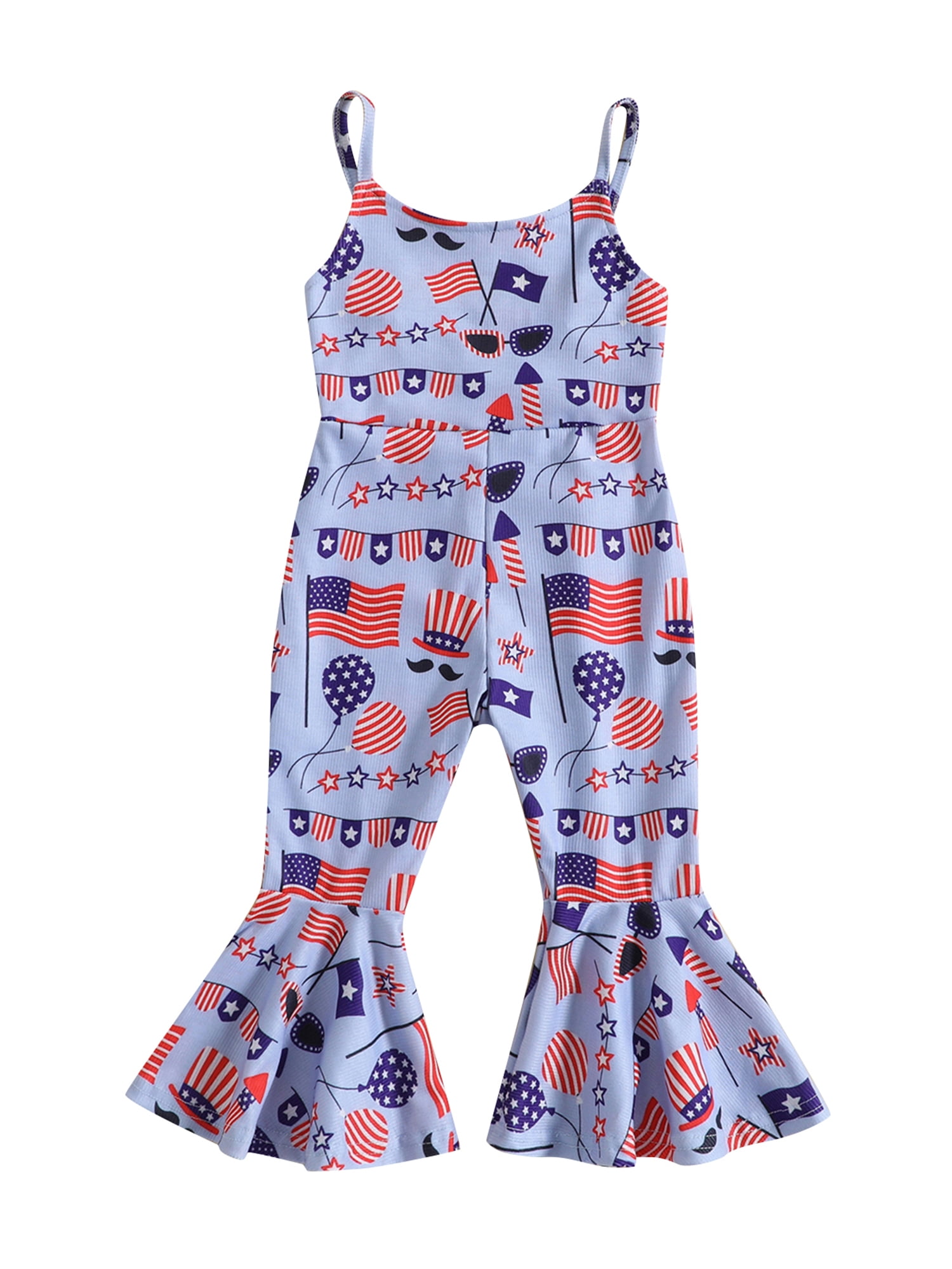 Inevnen Toddler Baby Girl 4th of July Jumpsuit One Piece American Flag Romper Bell Bottom Flare ...