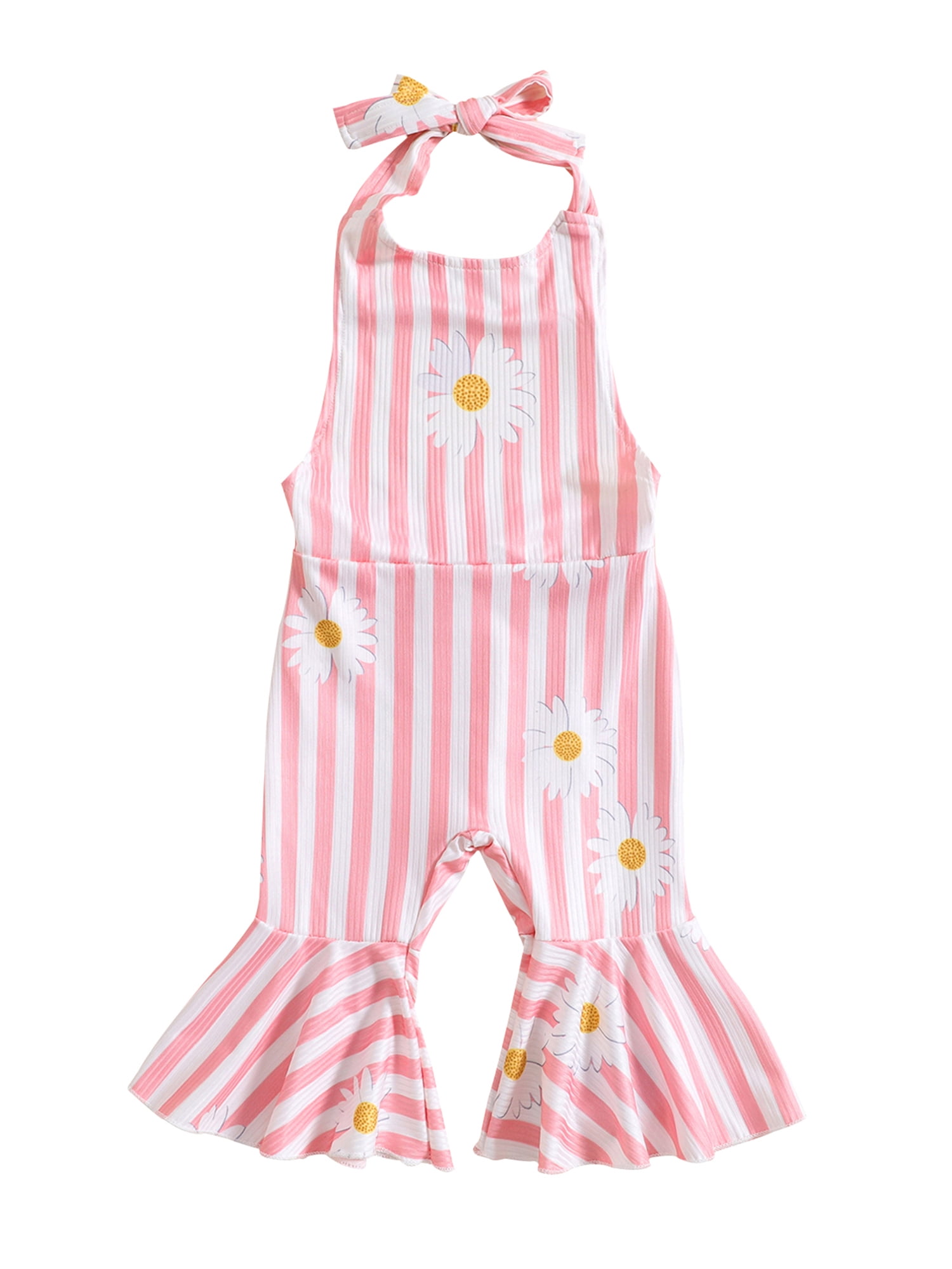 Inevnen Toddler Girl Bell Bottom Romper Baby Floral Print One Piece Jumpsuit Flare Pants ...