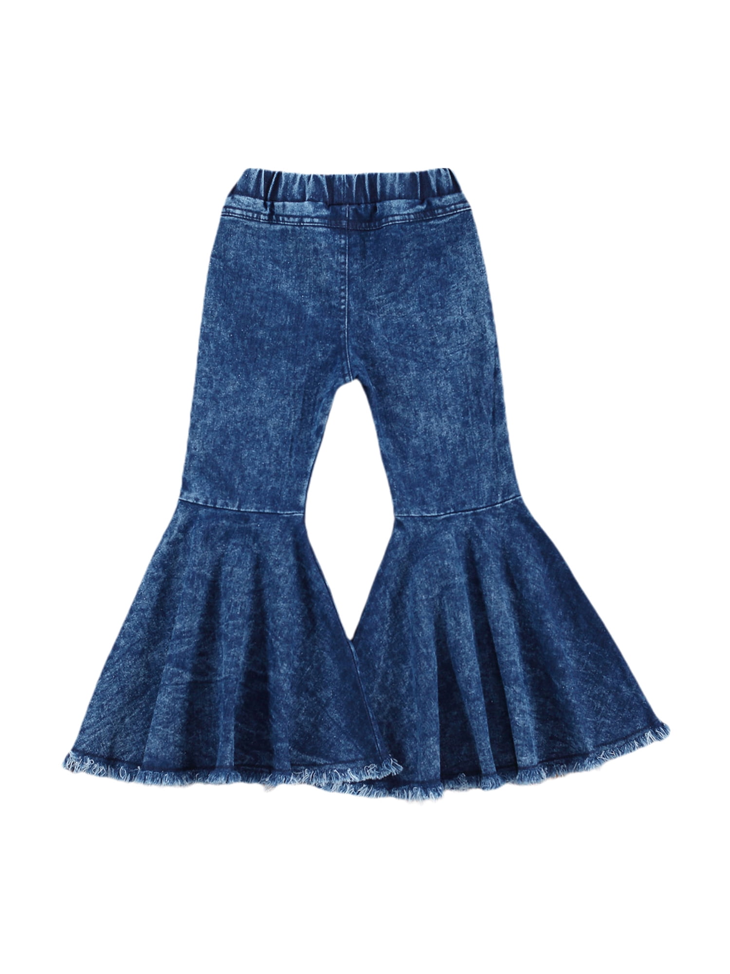Inevnen Toddler Girl Solid Flared Jeans Blue Bell-bottom High-waist ...