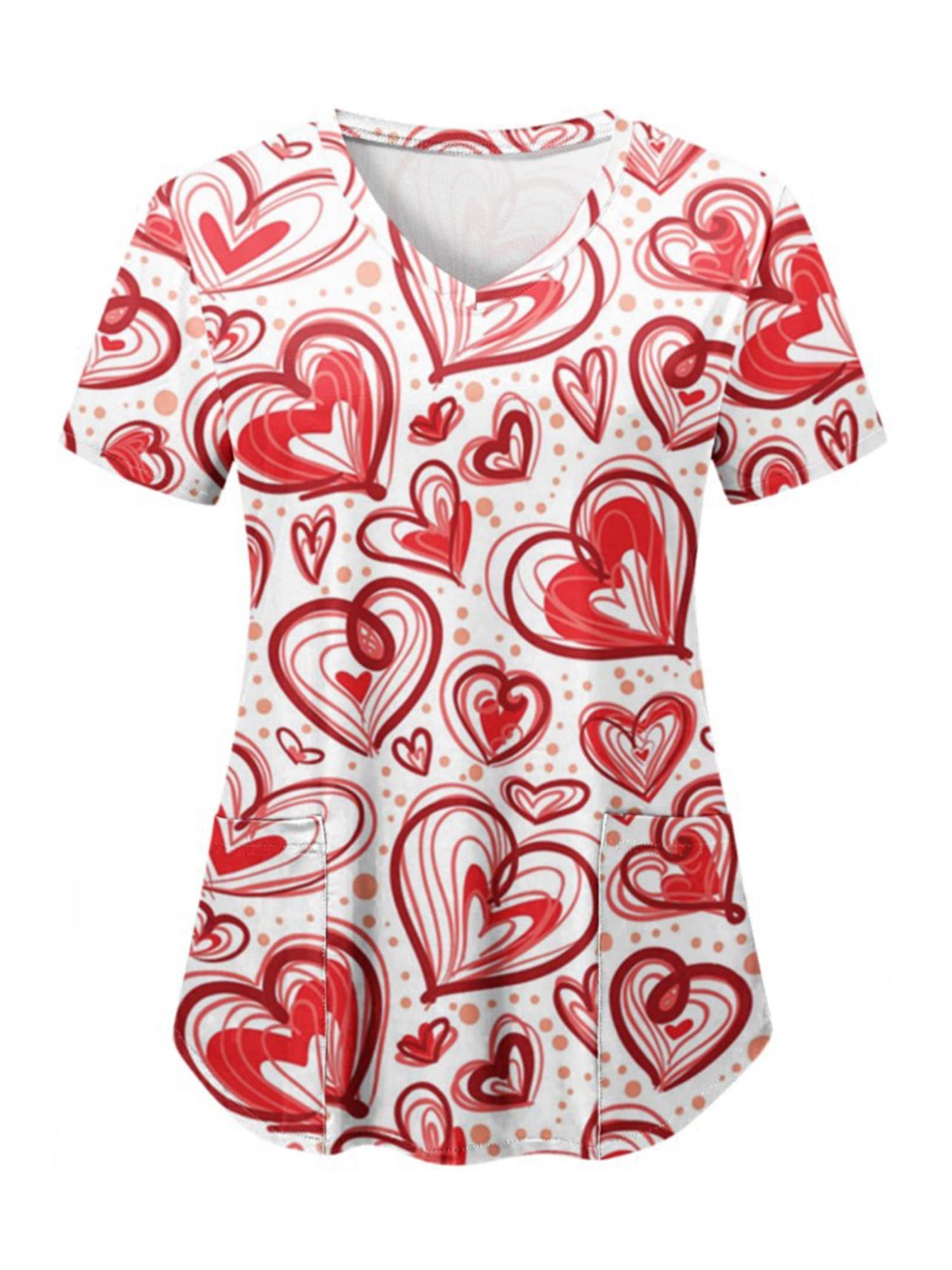 Inevnen Valentine's Day Tops Women Nurse Working Uniforms Love Heart V ...