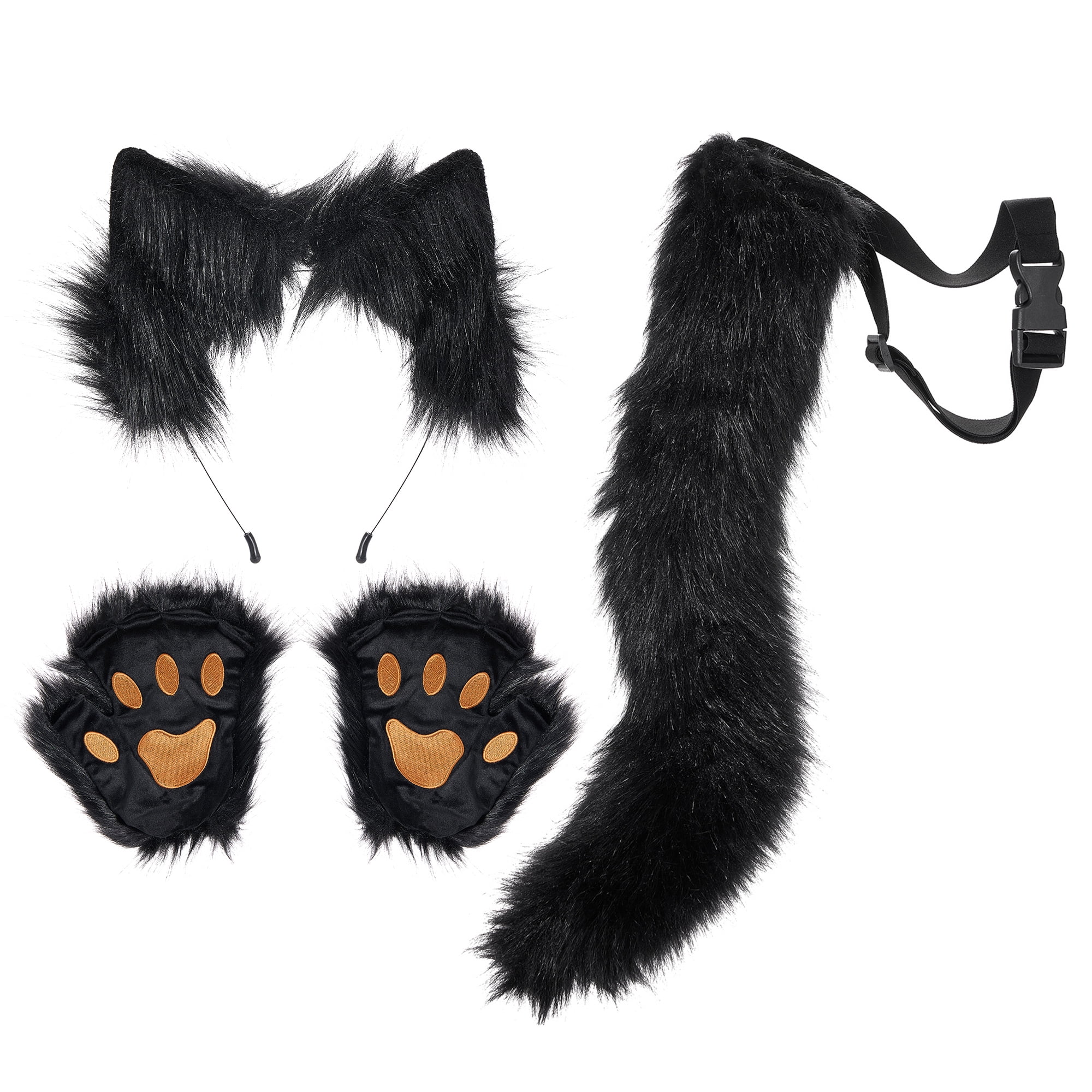 Inevnen Women Fox Costume Furry Gloves, Fox Ears and Tail Cosplay Set ...