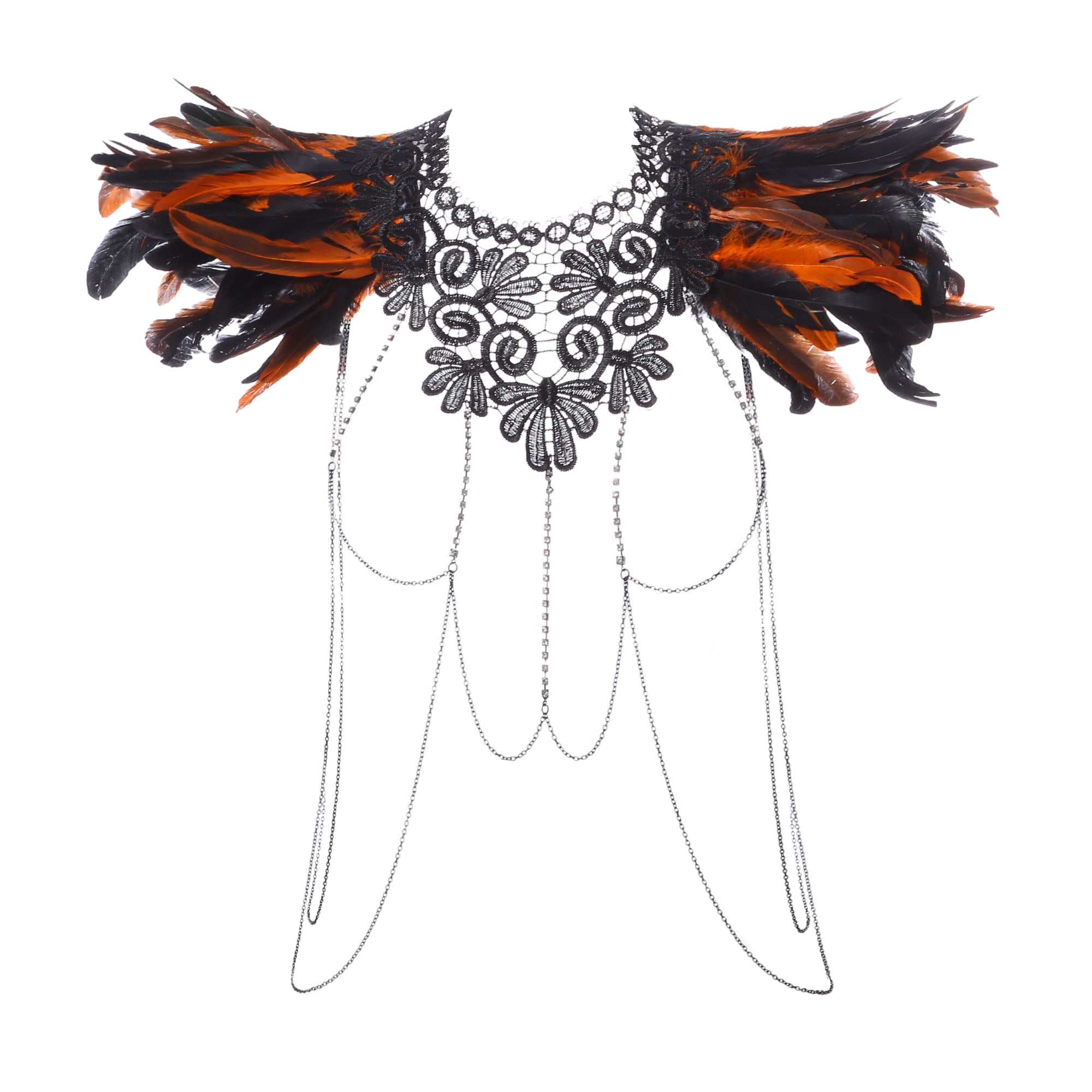 Inevnen Women Gothic Feather Wing Cape Lace Flower Body Chain Wings ...