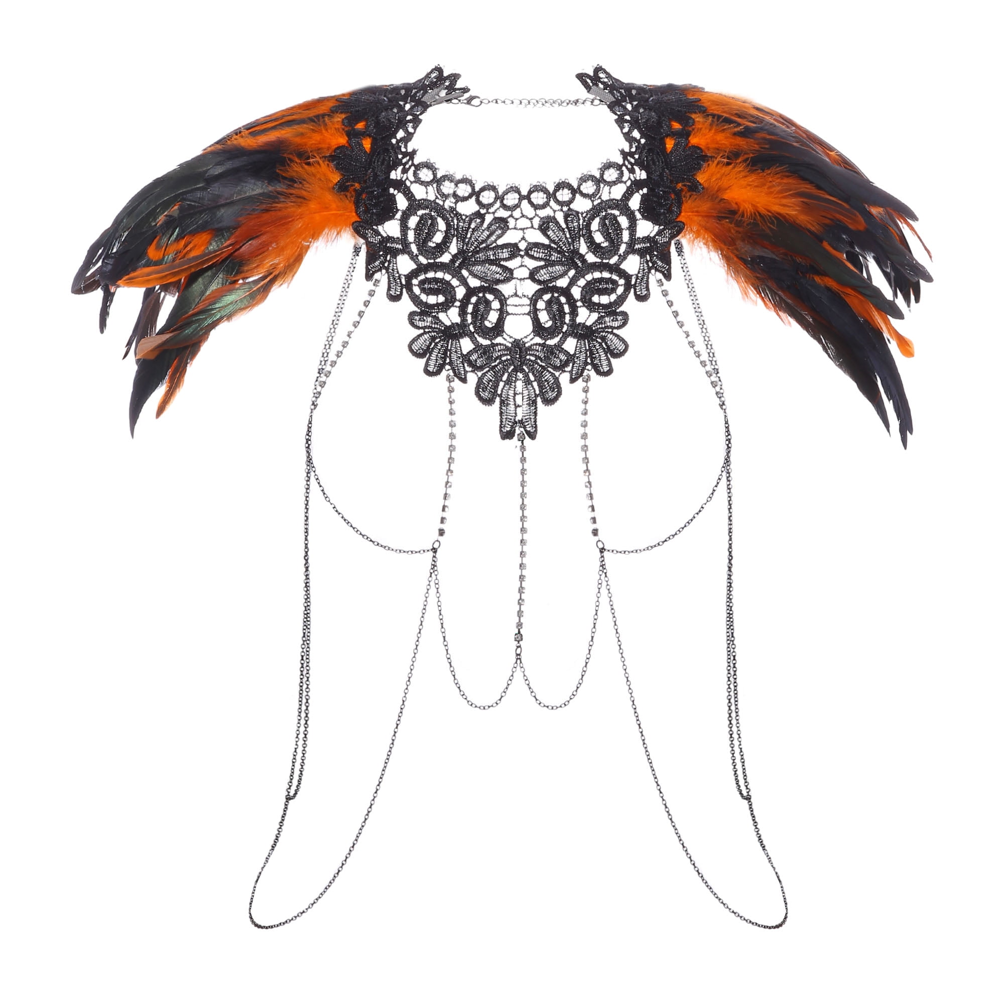 Inevnen Women Gothic Feather Wing Cape Lace Flower Body Chain Wings ...