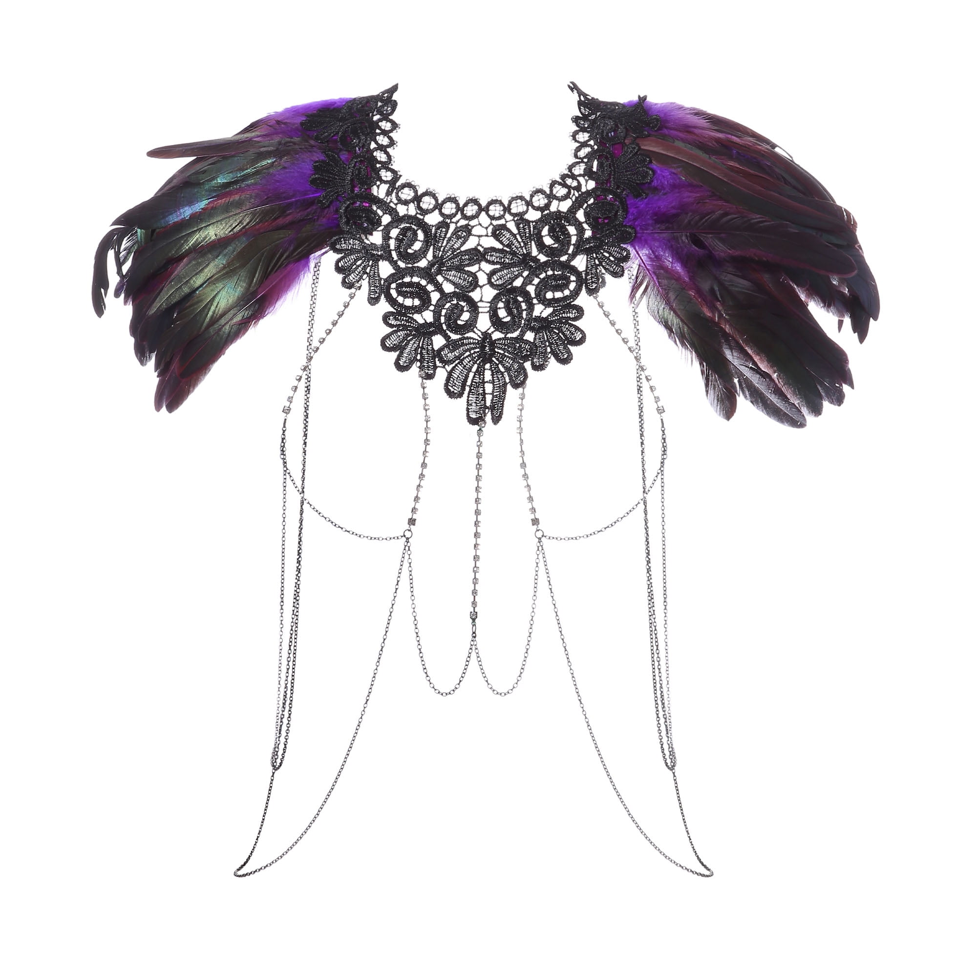 Inevnen Women Gothic Feather Wing Cape Lace Flower Body Chain Wings ...