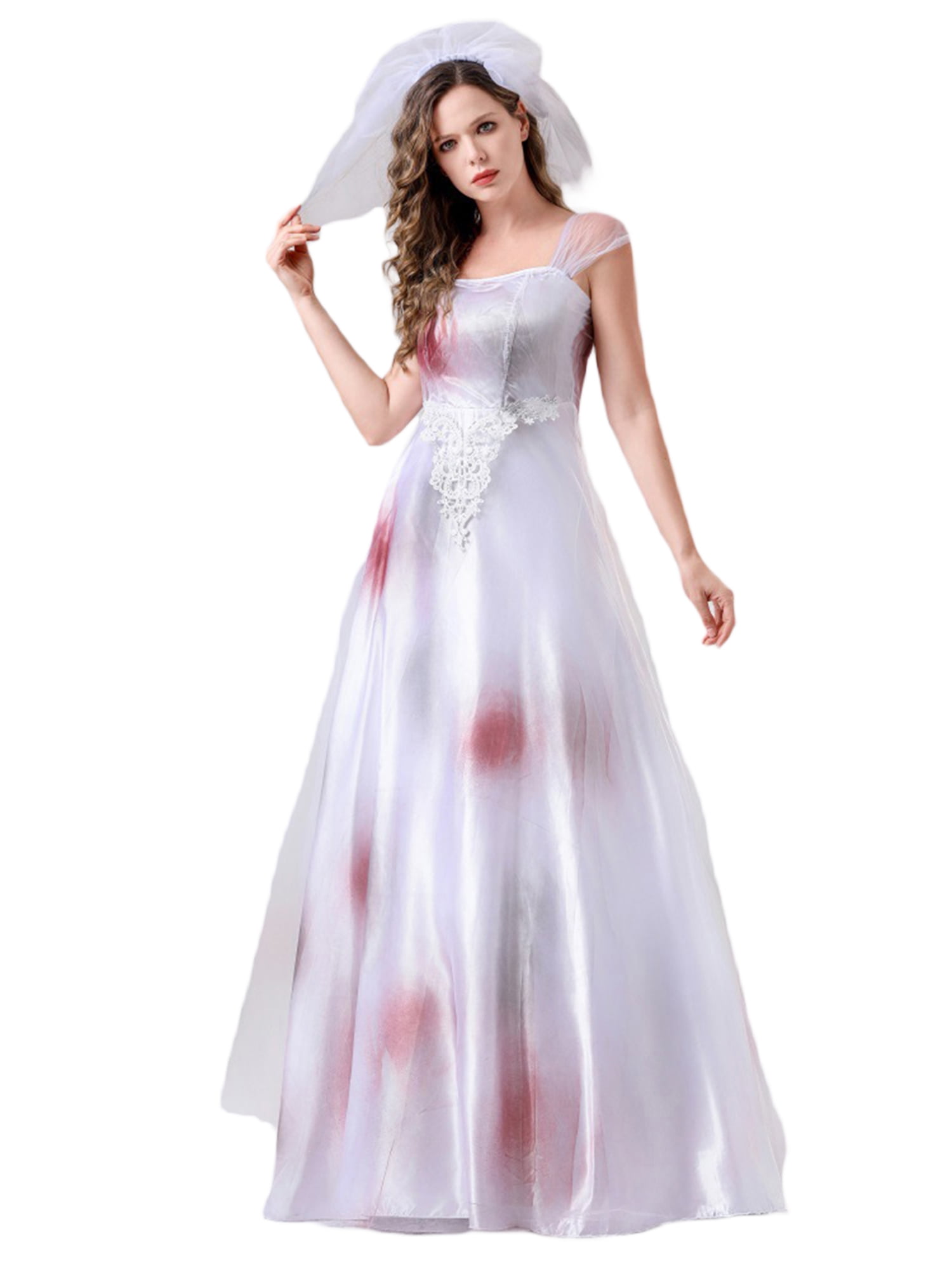 Inevnen Women Halloween Zombie Bride Costume Bloody Lacing Corset Long ...