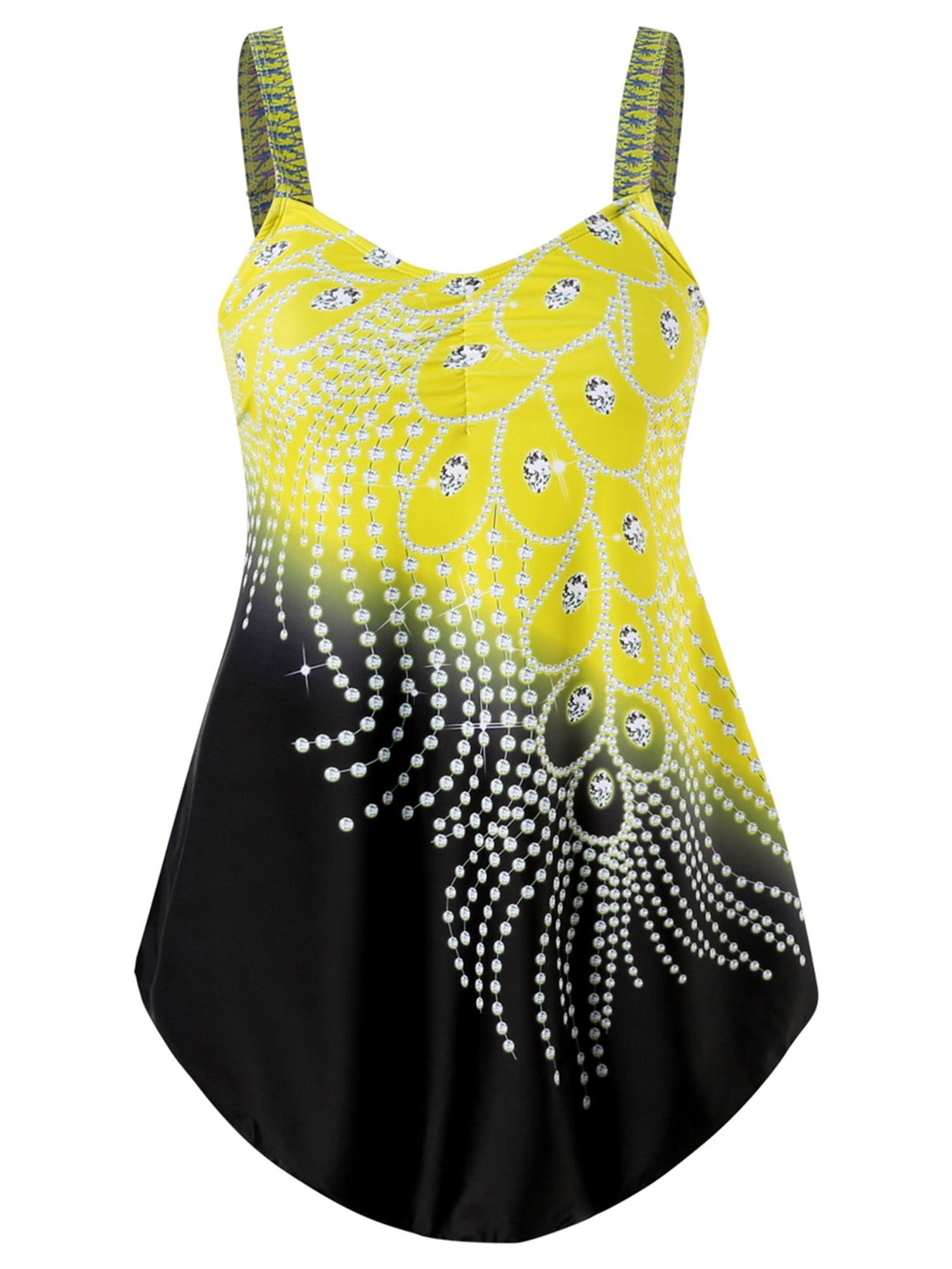 Inevnen Women Plus Size Two-Piece Swimsuit Rhinestones Tie Dye Bathing ...