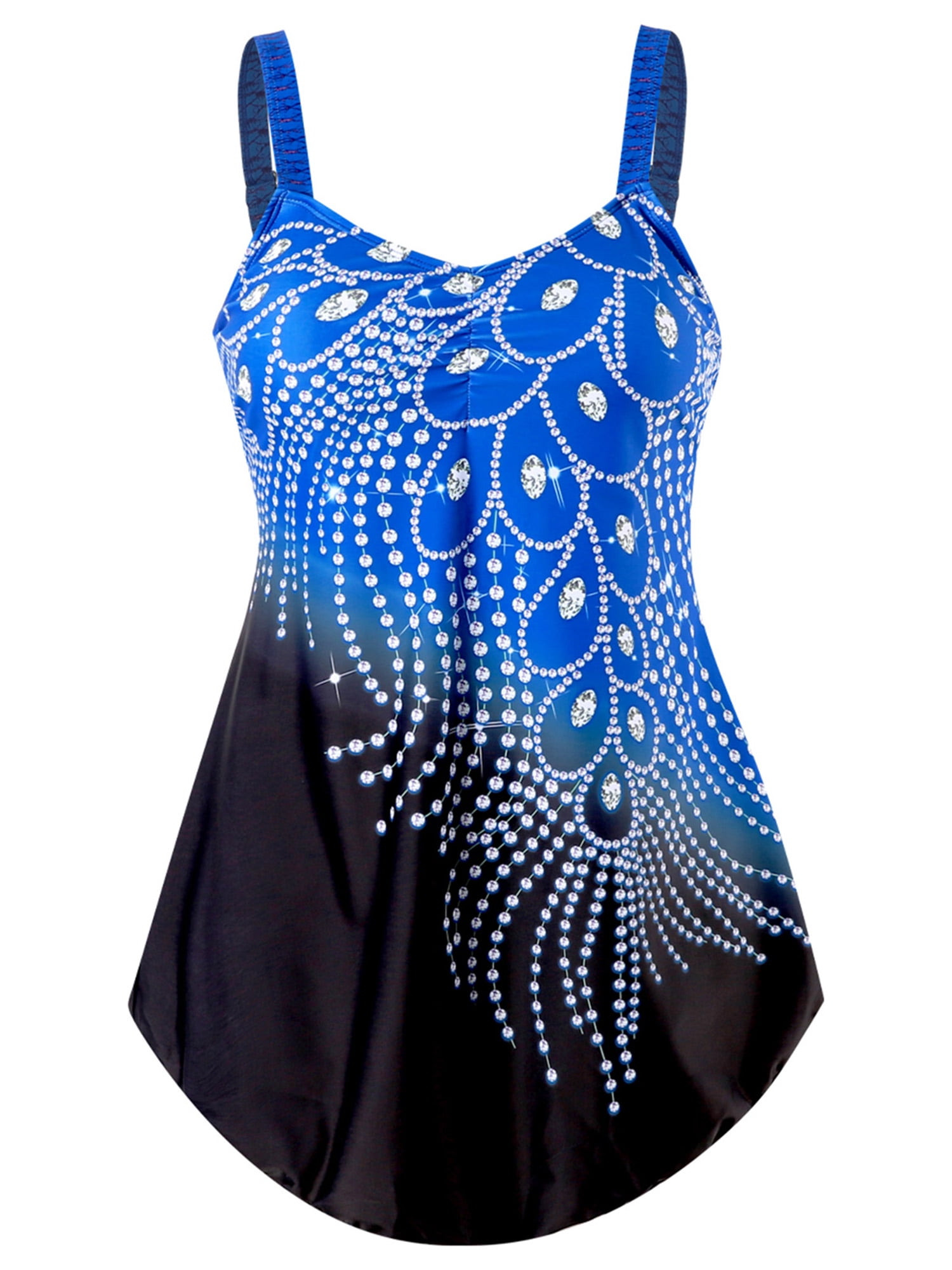 Inevnen Women Plus Size Two-Piece Swimsuit Rhinestones Tie Dye Bathing ...