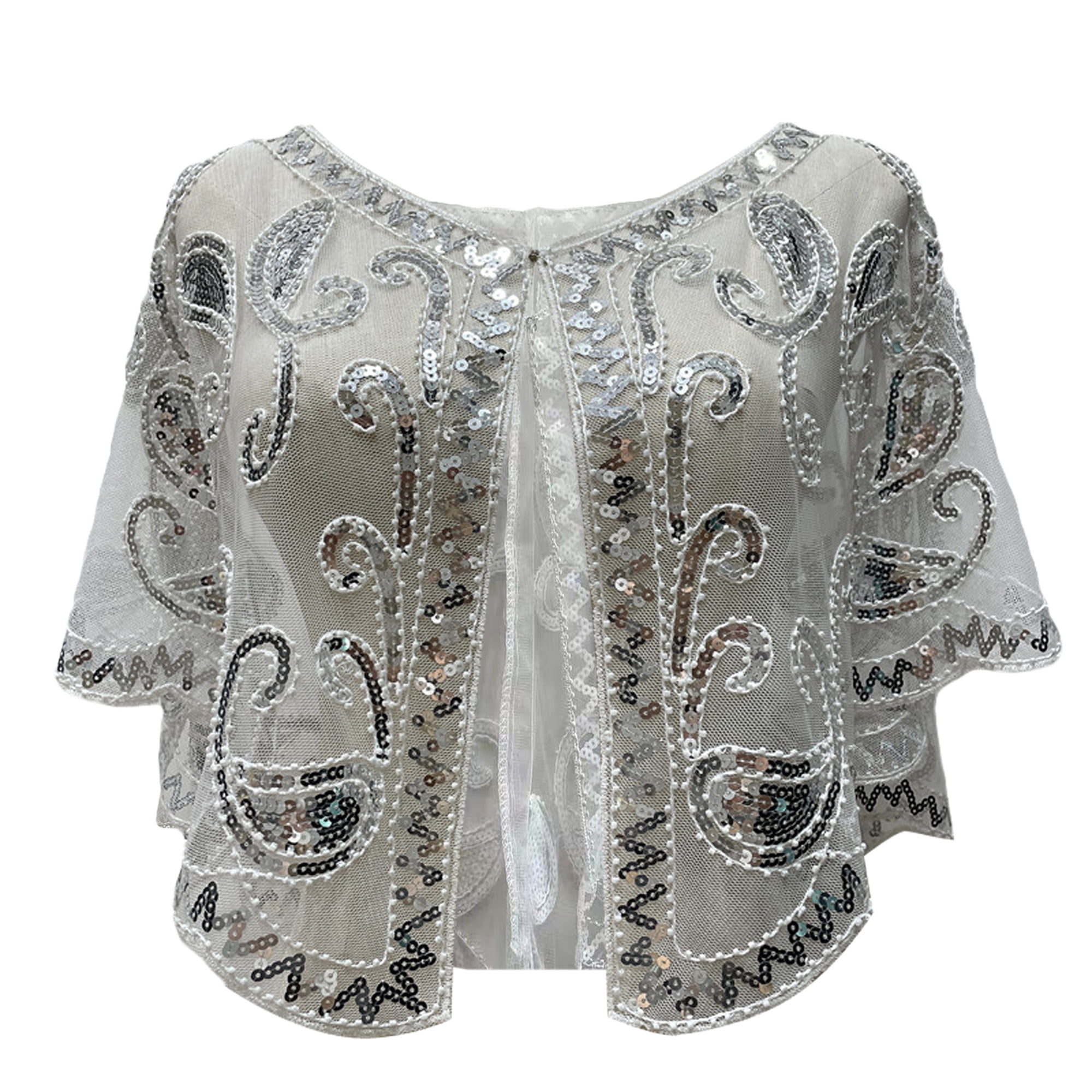 Inevnen Women Sequin Beaded Art Deco Evening Cape Vintage 1920s Shawl ...