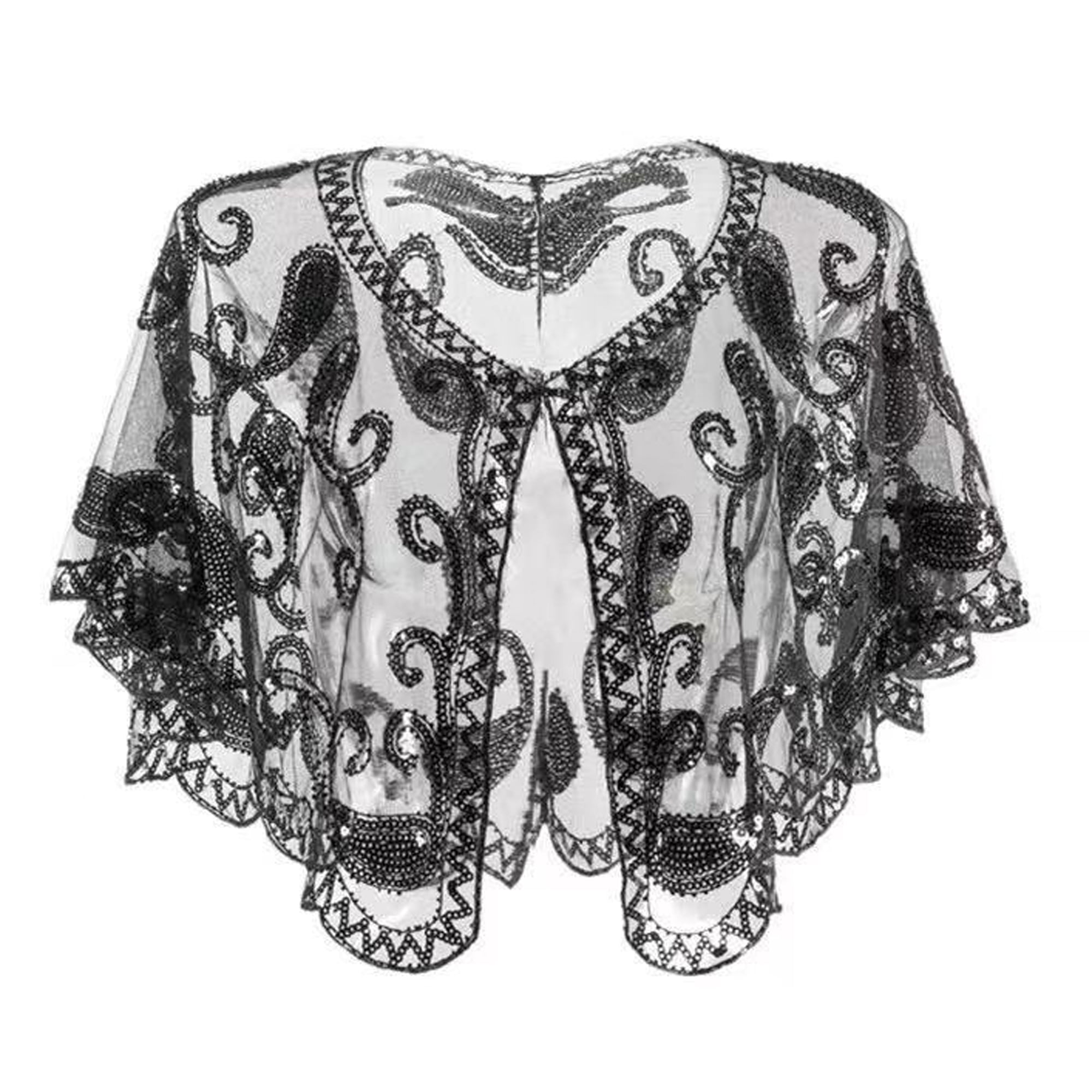 Inevnen Women Sequin Beaded Art Deco Evening Cape Vintage 1920s Shawl ...