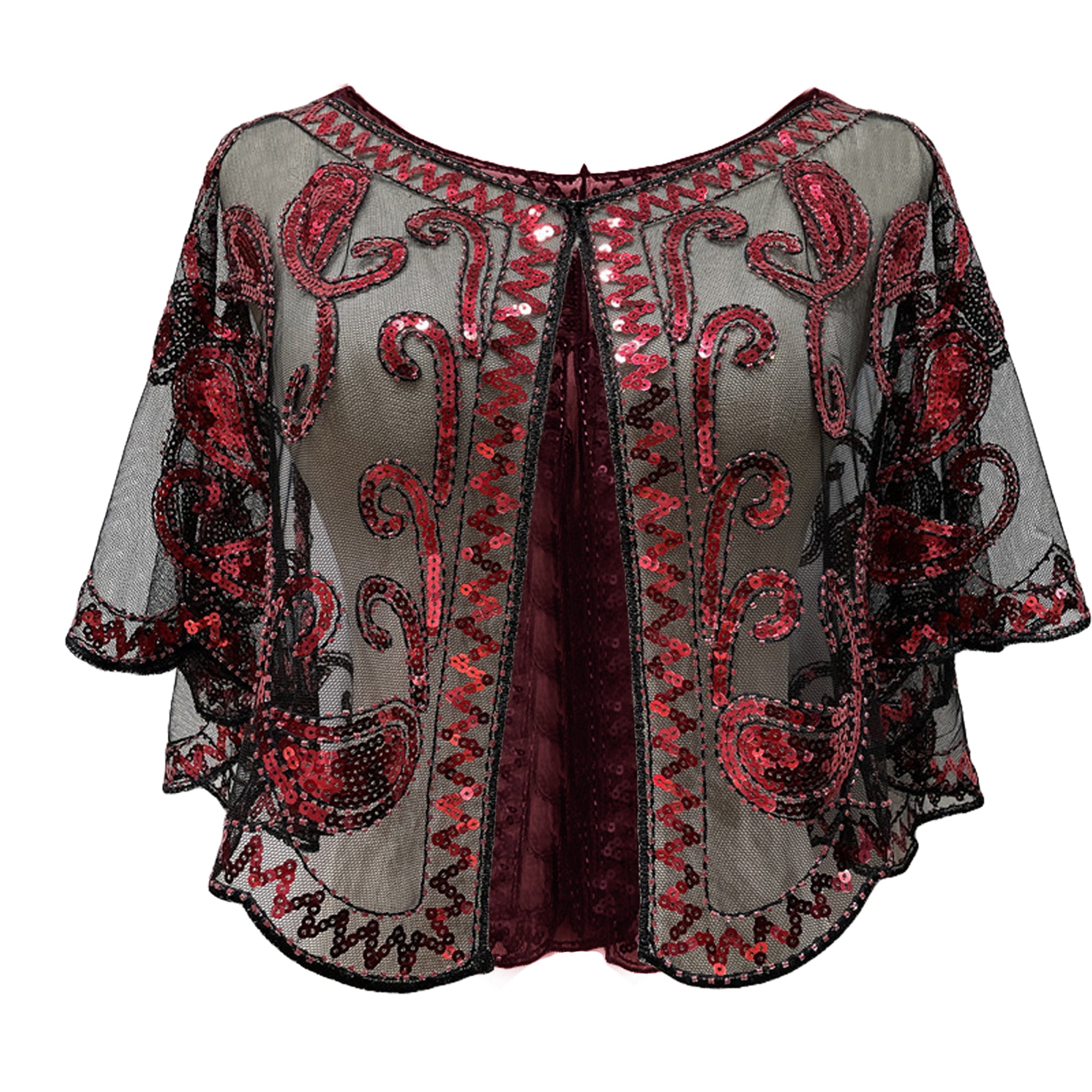 Inevnen Women Sequin Beaded Art Deco Evening Cape Vintage 1920s Shawl ...