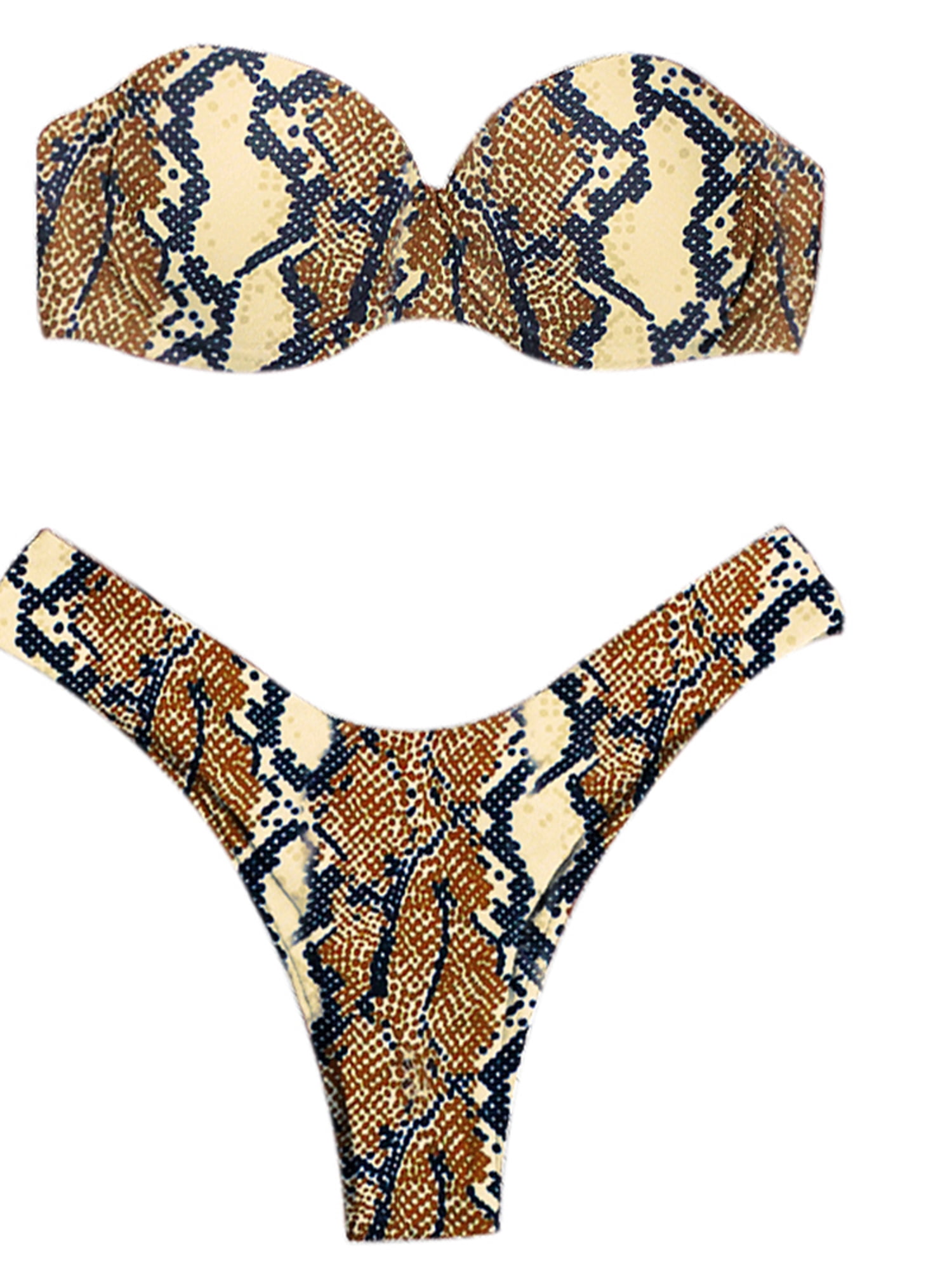 Inevnen Women's 2 Pieces Bandeau Bikini Swimsuits Off Shoulder High ...
