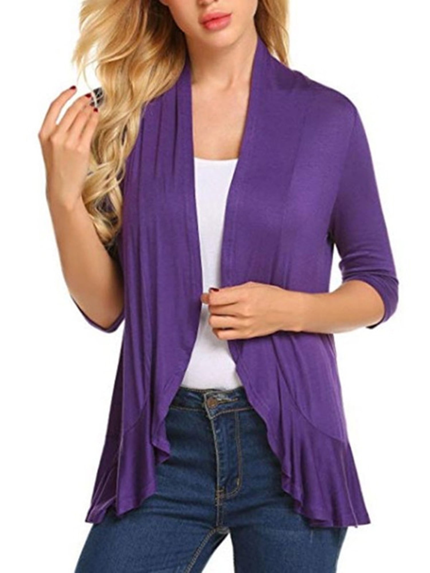 Inevnen Women's Casual Lightweight Open Front Cardigans Soft Draped ...