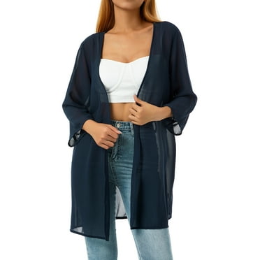 LEZMORE Women's Sheer Swim Cover Up, Long Mesh Lace Kimono Cardigan ...
