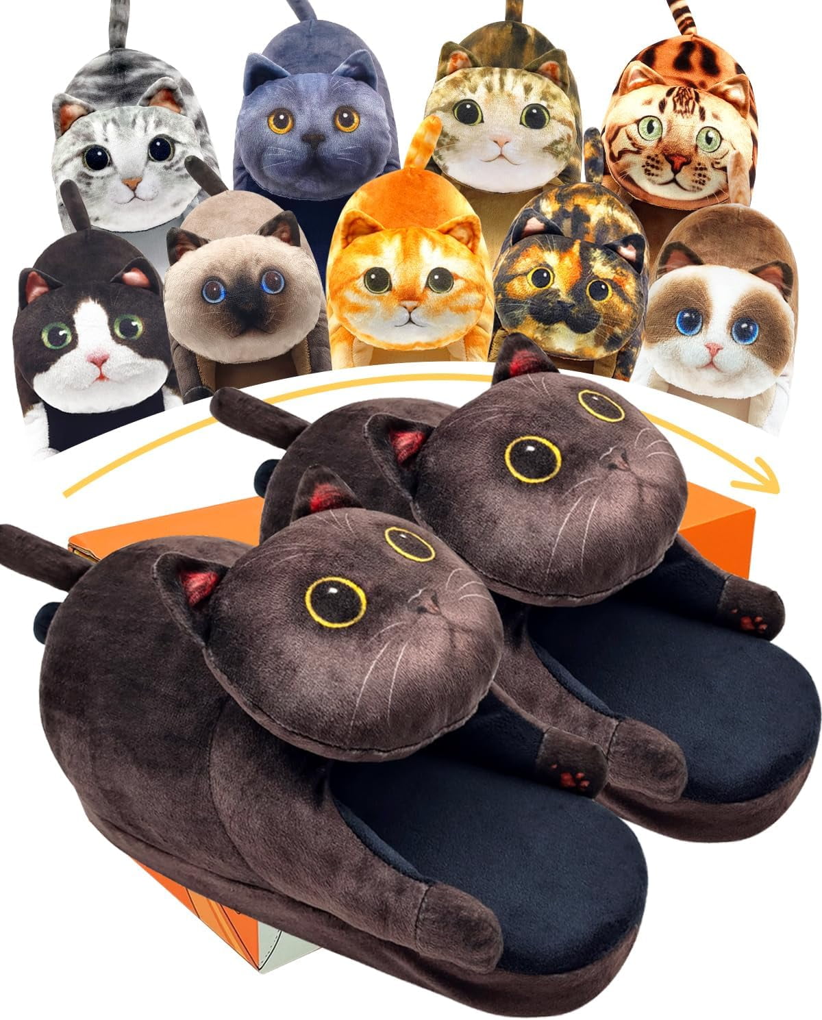 Infaccial Fuzzy Cat Slippers for Women Indoor and Outdoor,Funny Animal ...