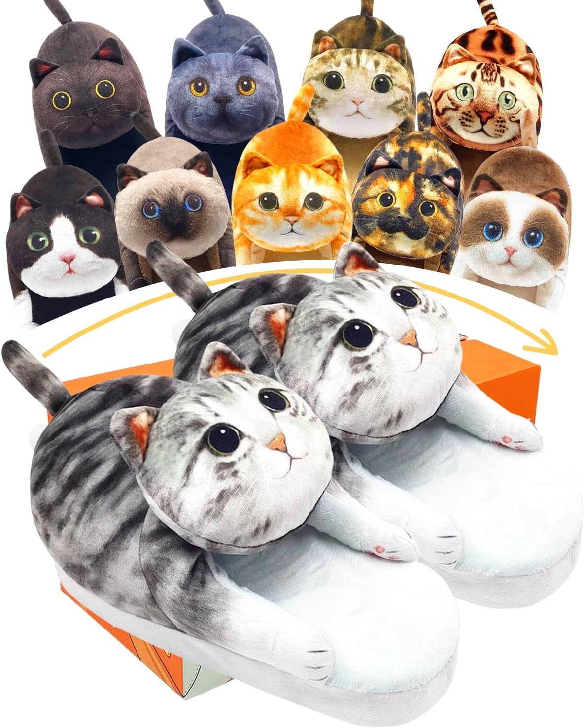 Infaccial Fuzzy Cat Slippers for Women Indoor and Outdoor,Funny Animal ...