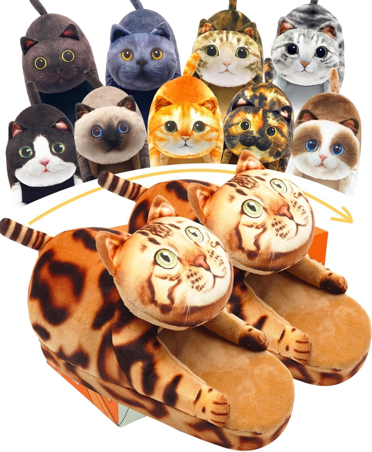 Infaccial Fuzzy Cat Slippers for Women Indoor and Outdoor,Funny Animal ...