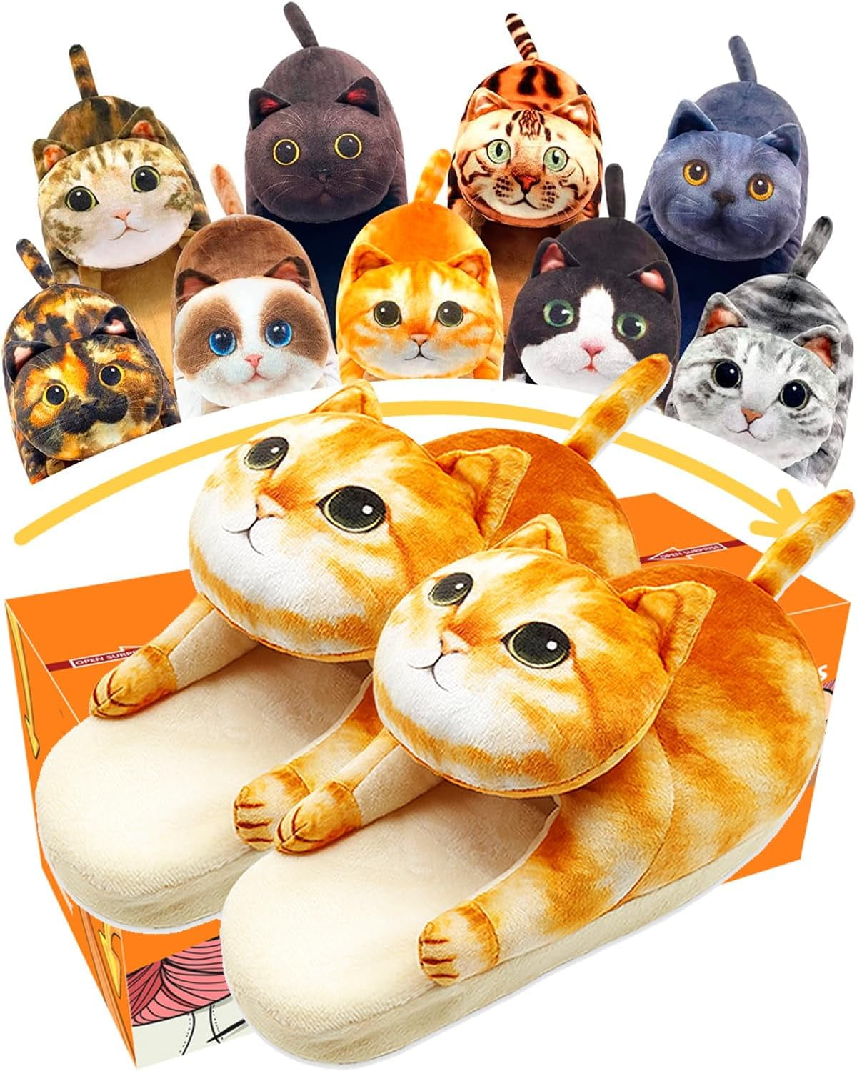 Infaccial Fuzzy Cat Slippers for Women Indoor and Outdoor,Funny Animal ...