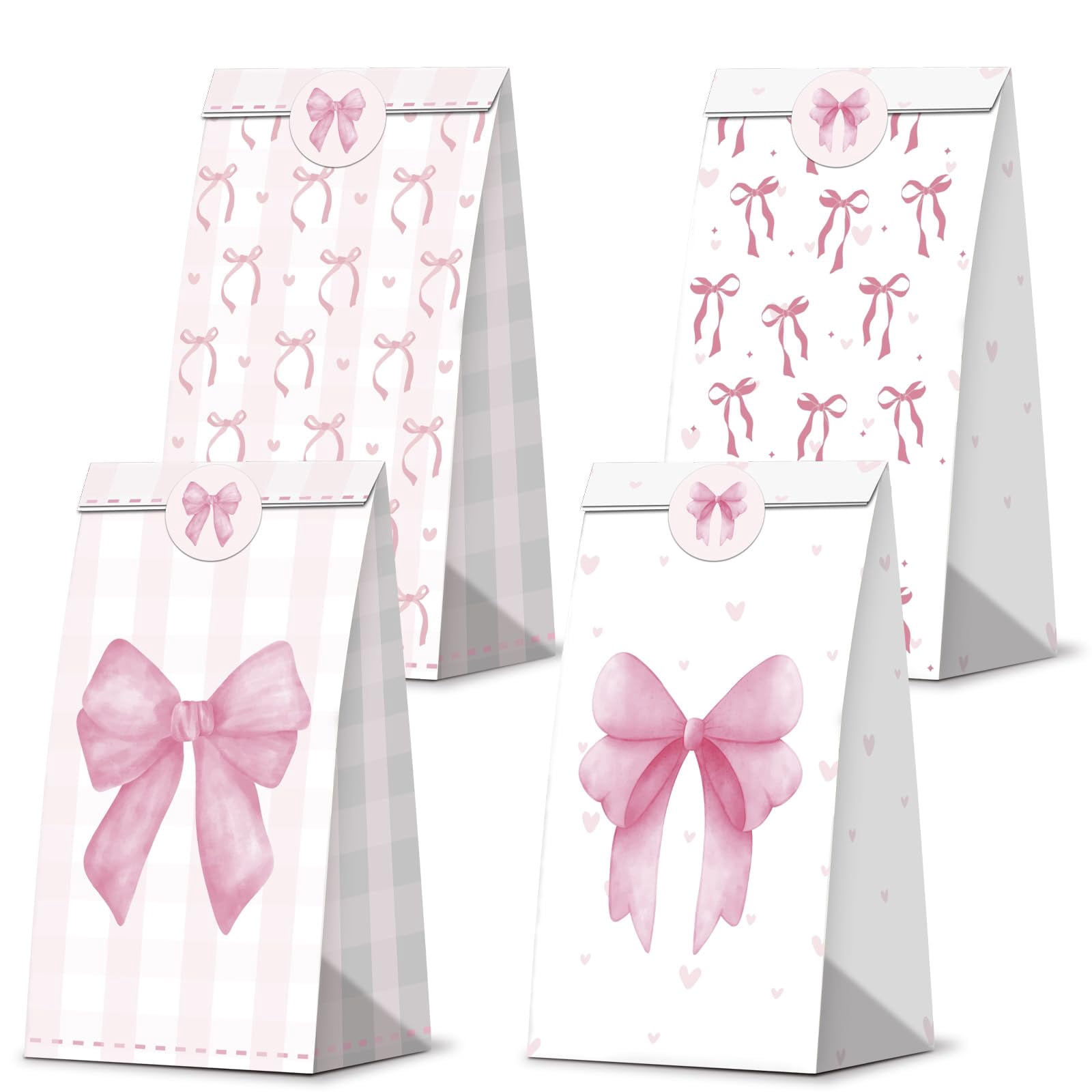 Infankey 24 PCS Pink Bow Party AIS1 Decorations Pink Bow Paper Gift ...
