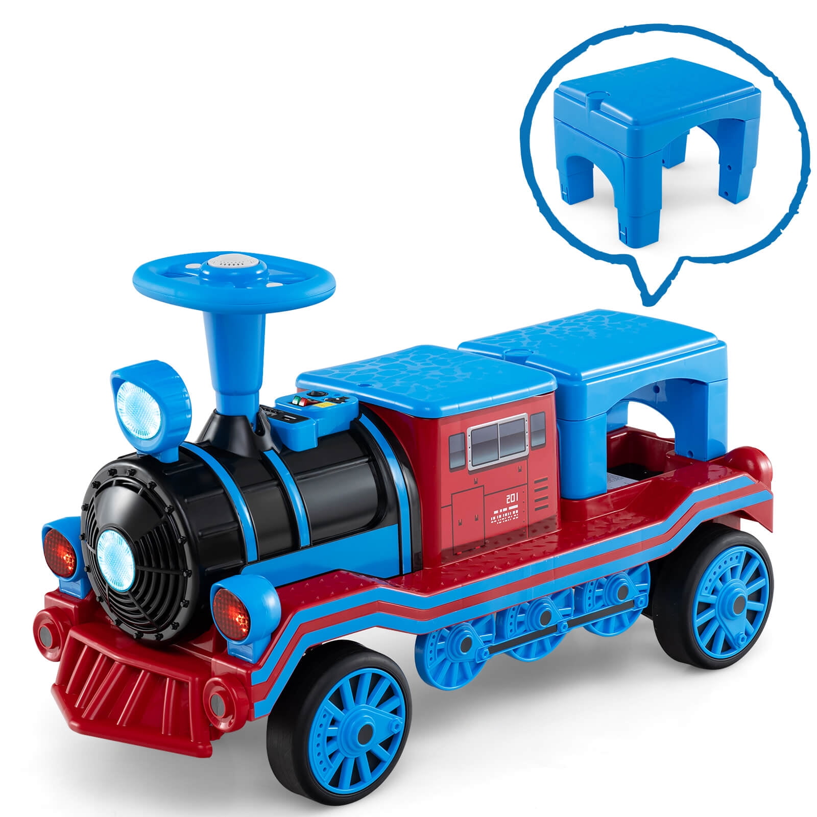 Infans 12V 2-Seater Ride on Toy with Train Whistle LED Lights Music ...