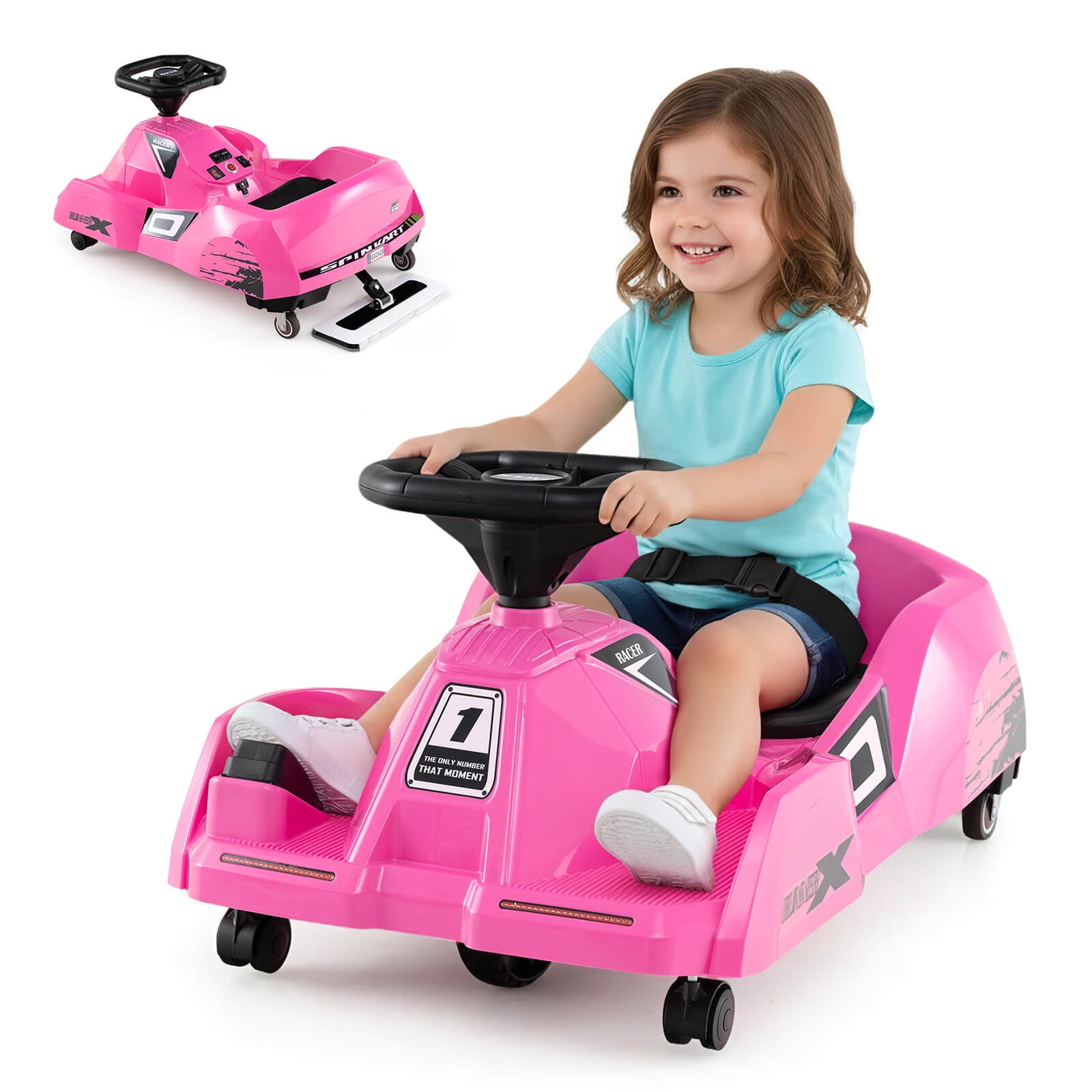 Infans 12V Ride on Toy Car Electric Go Kart with Cleaning Fun & Remote ...