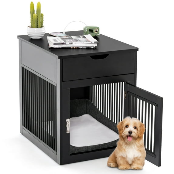 Infans 2-In-1 Furniture Dog Crate with Drawer Wired & Wireless Charging ...
