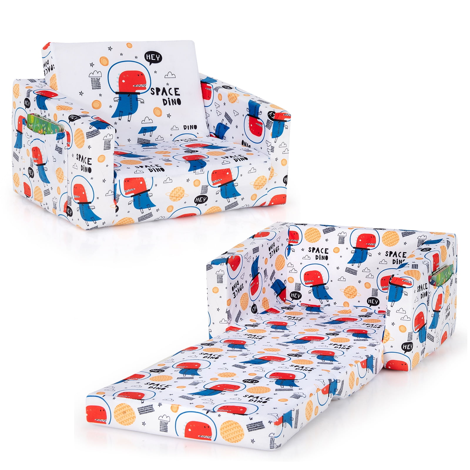 Infans 2-in-1 Convertible Kids Sofa to Lounger Flip-Out Chair w/Storage ...