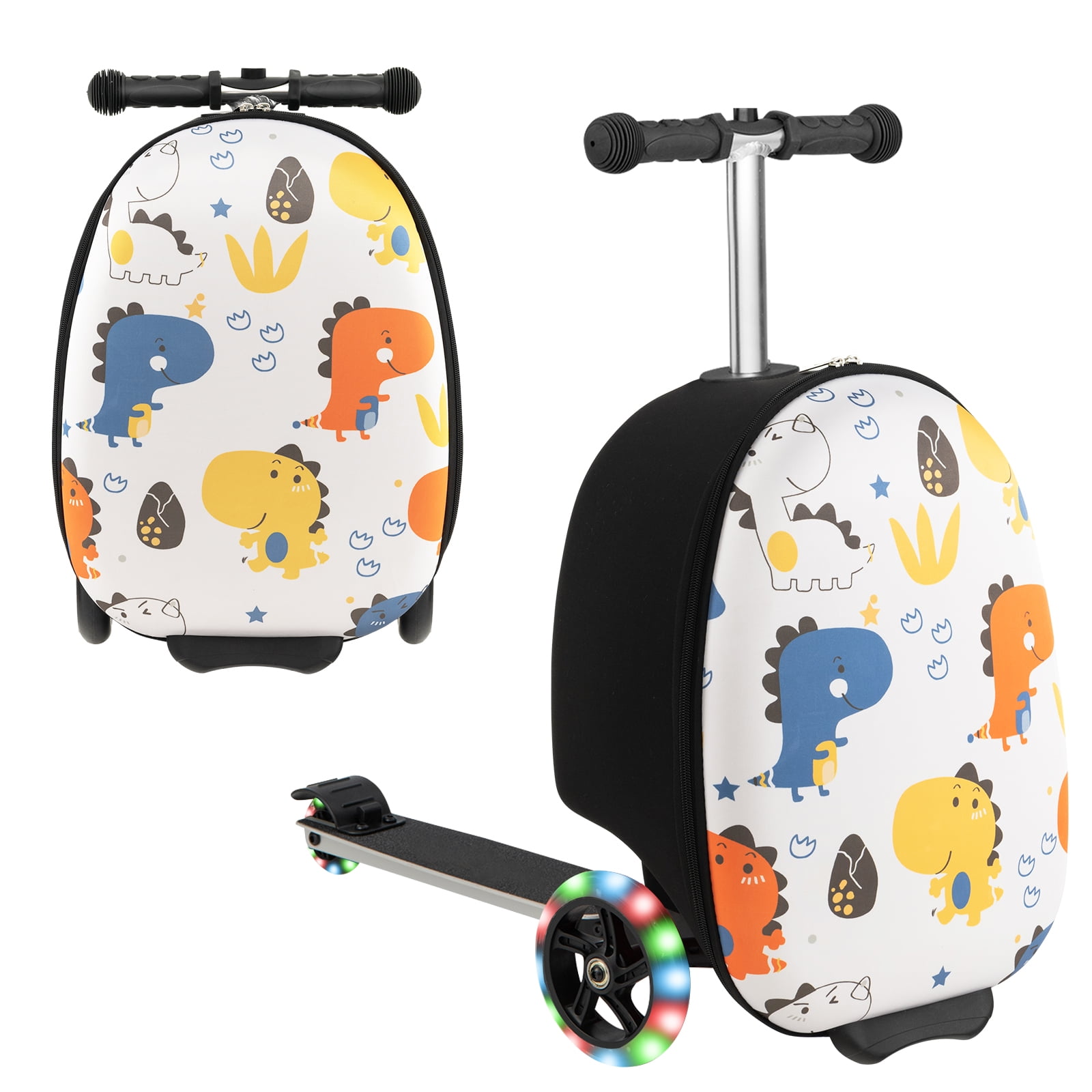 INFANS 2-in-1 Folding Ride on Suitcase Scooter, LED Wheels, Waterproof ...