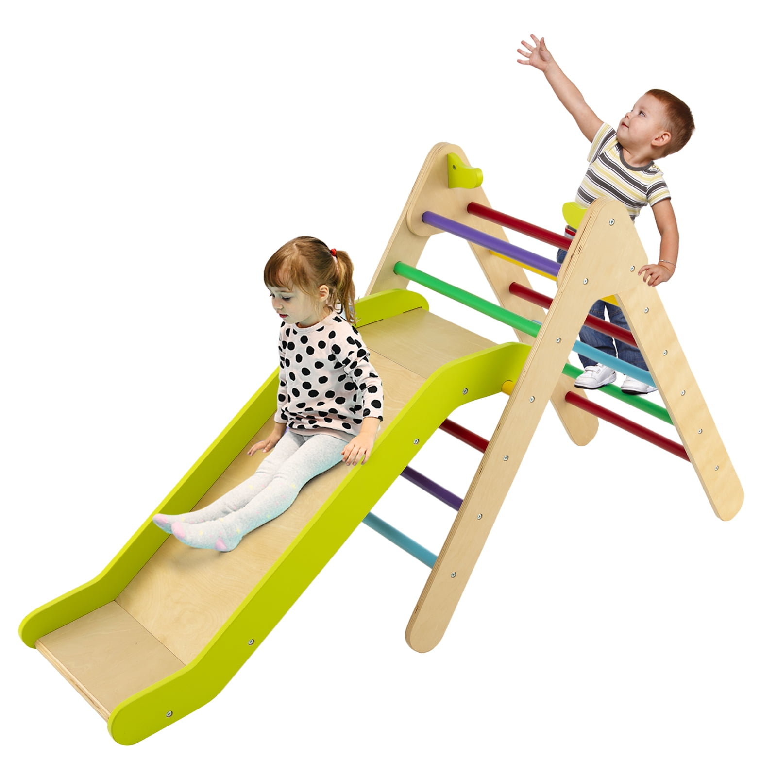 Infans 2-in-1 Wooden Climbing Triangle Set Triangle Climber w/ Ramp ...