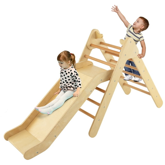 Infans 2-in-1 Wooden Climbing Triangle Set Triangle Climber w/ Ramp ...