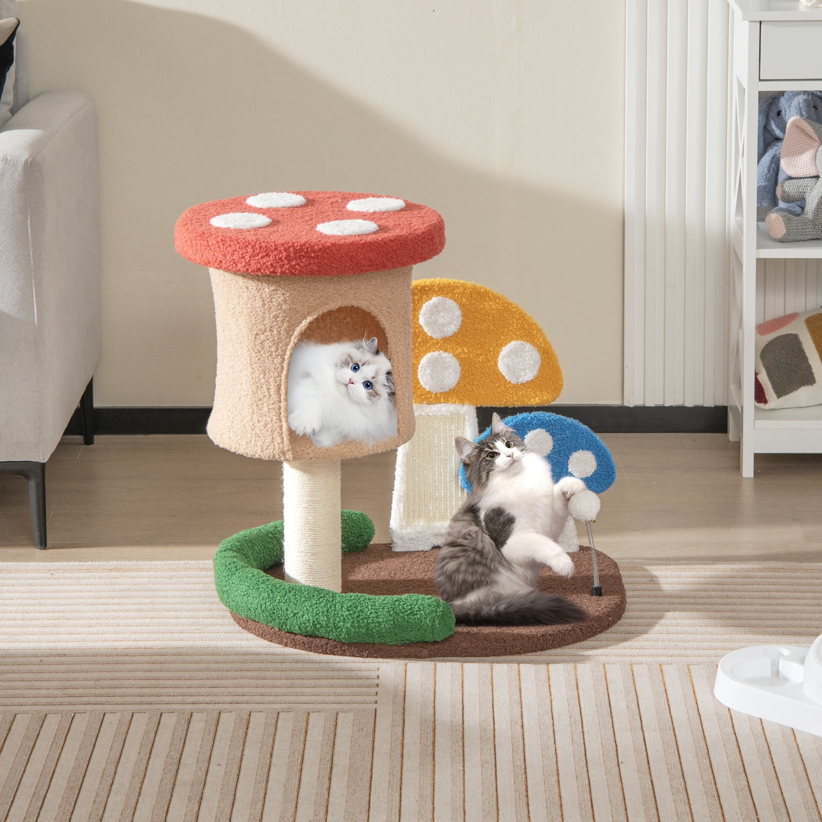 Infans 23.5 Inch Tall Mushroom Cat Activity Center w/ Scratching Board ...
