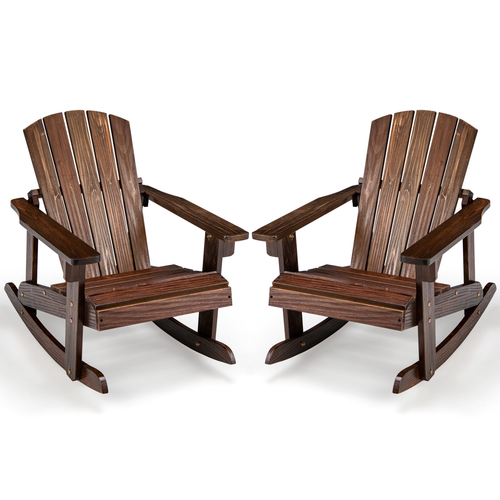 Infans 2PCS Kid Adirondack Rocking Chair Outdoor Solid Wood Slatted ...